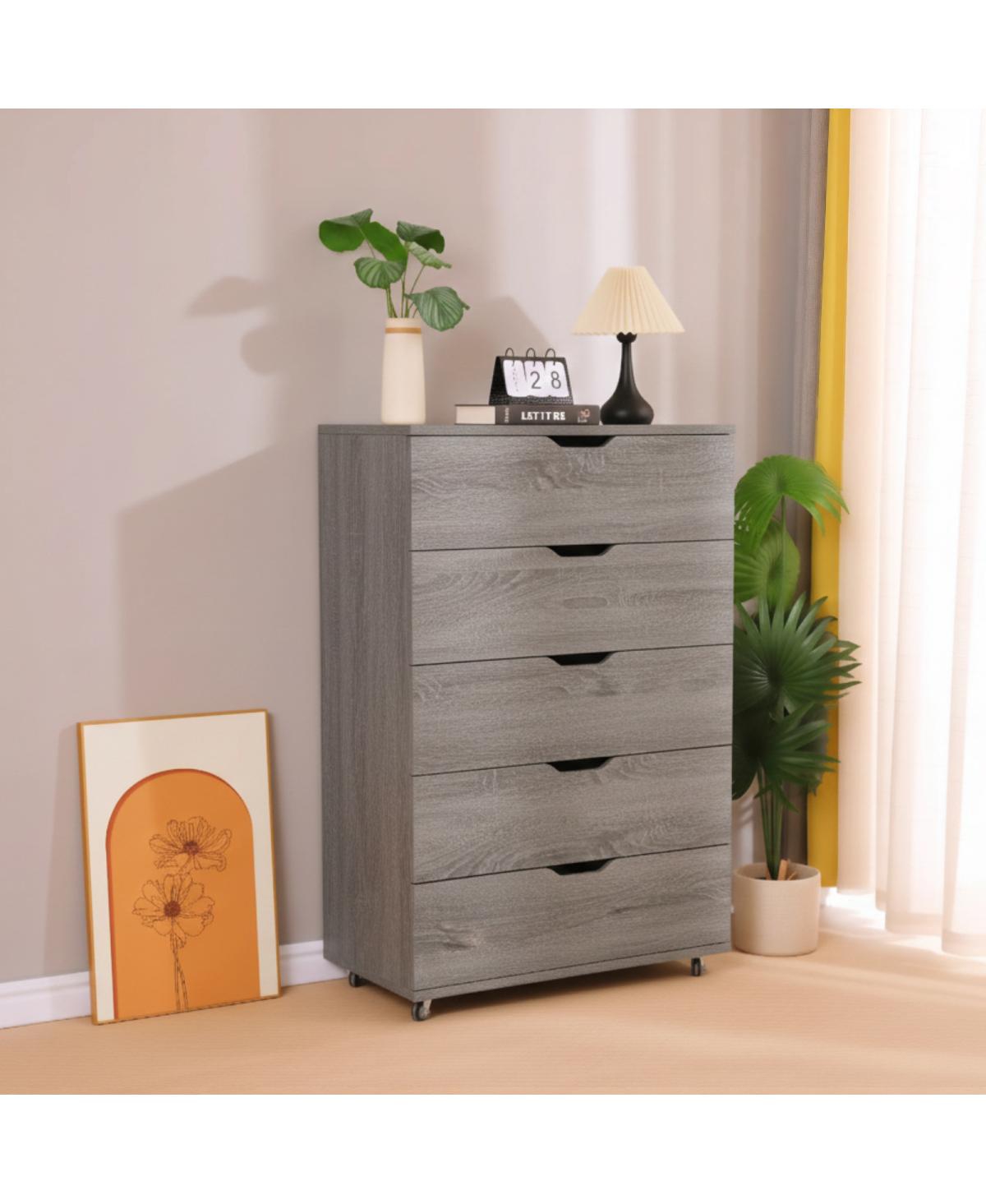Click here for Streamdale Furniture 5-Drawer Dresser with Wheels... prices