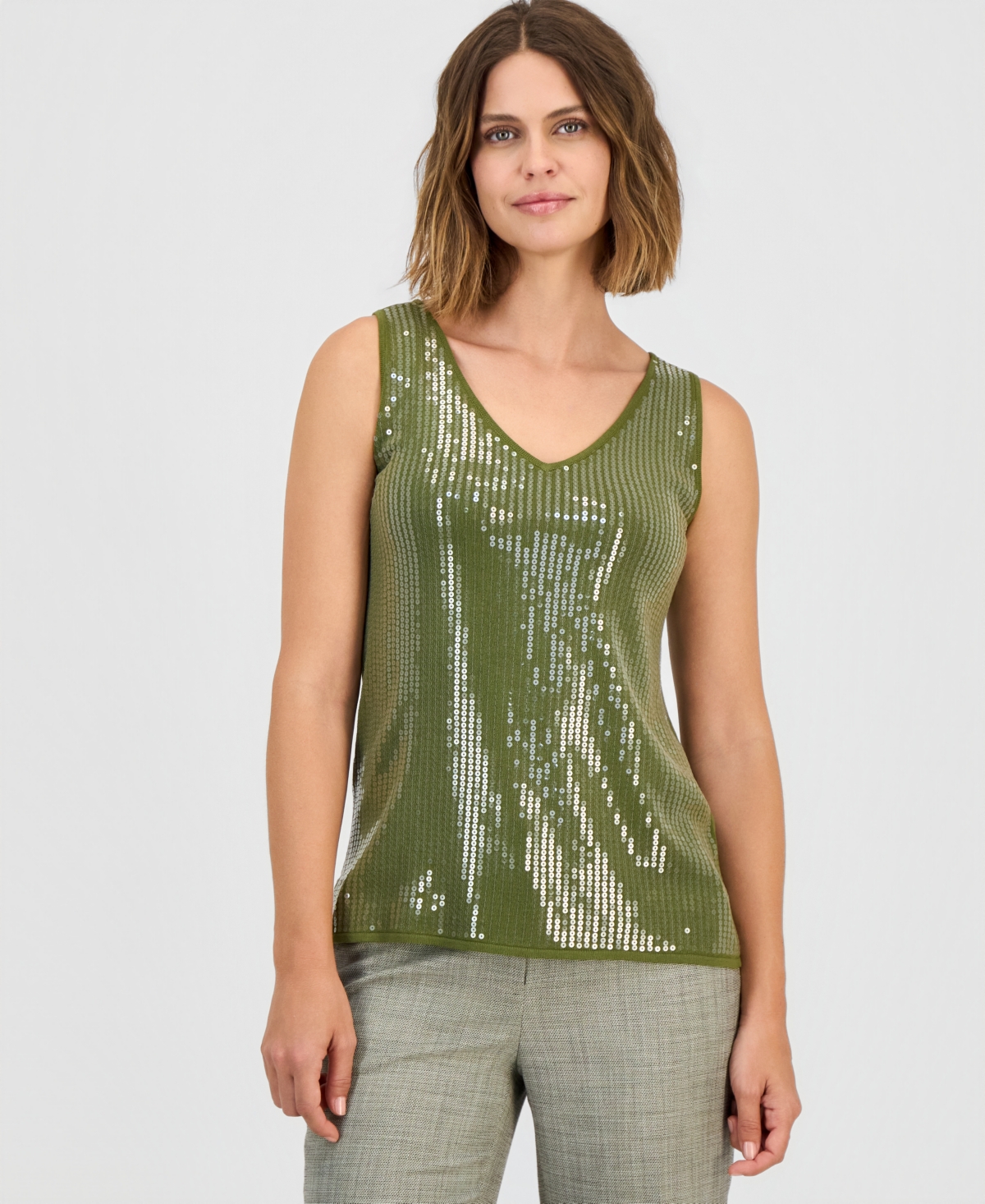 Click here for Anne Klein Womens Sequin Tank Top - Bay Leaf prices