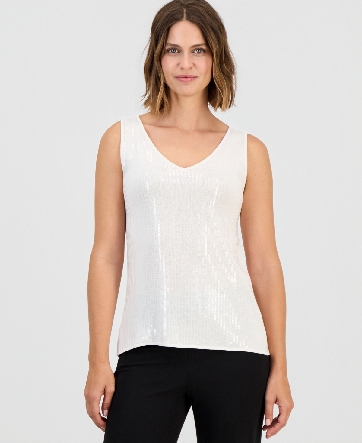 Click here for Anne Klein Womens Sequin Tank Top - White Dove prices
