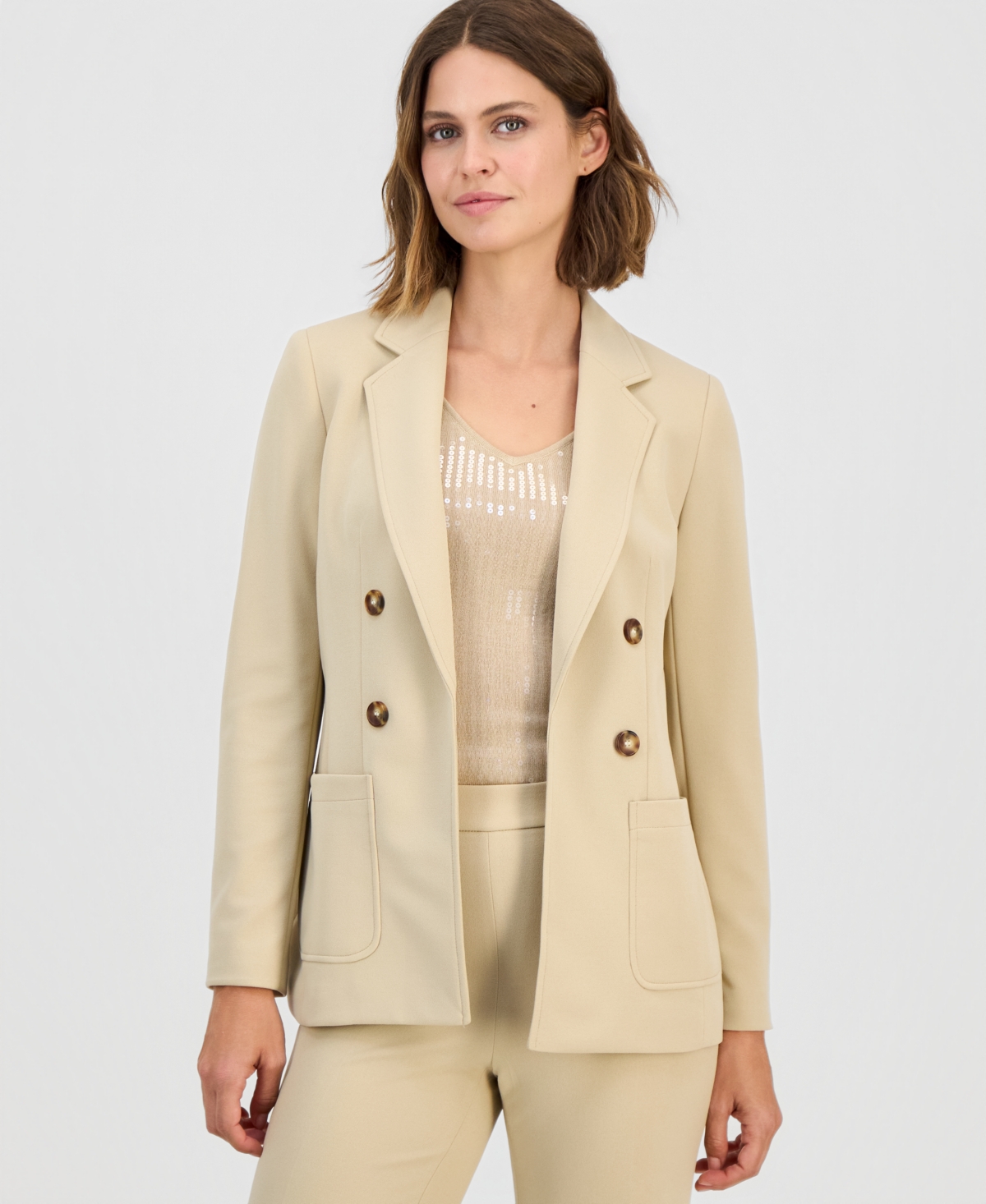 Click here for Anne Klein Womens Faux Double-Breasted Blazer - Sa... prices
