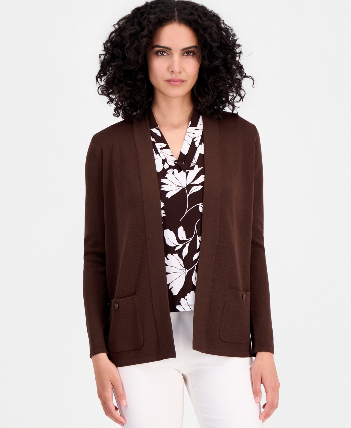Click here for Anne Klein Womens Malibu Fine Rib Open-Front Cardi... prices