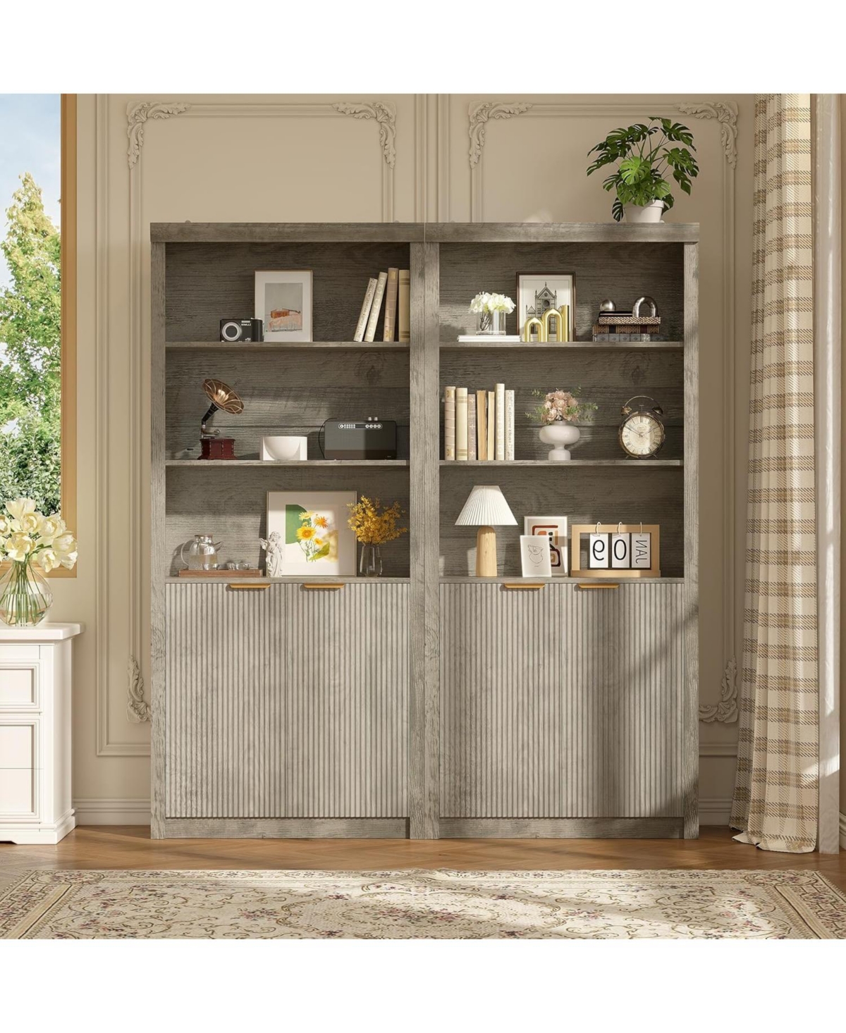 Click here for gaomon 2-Pack Tall Wooden Bookcase with Doors  Mod... prices