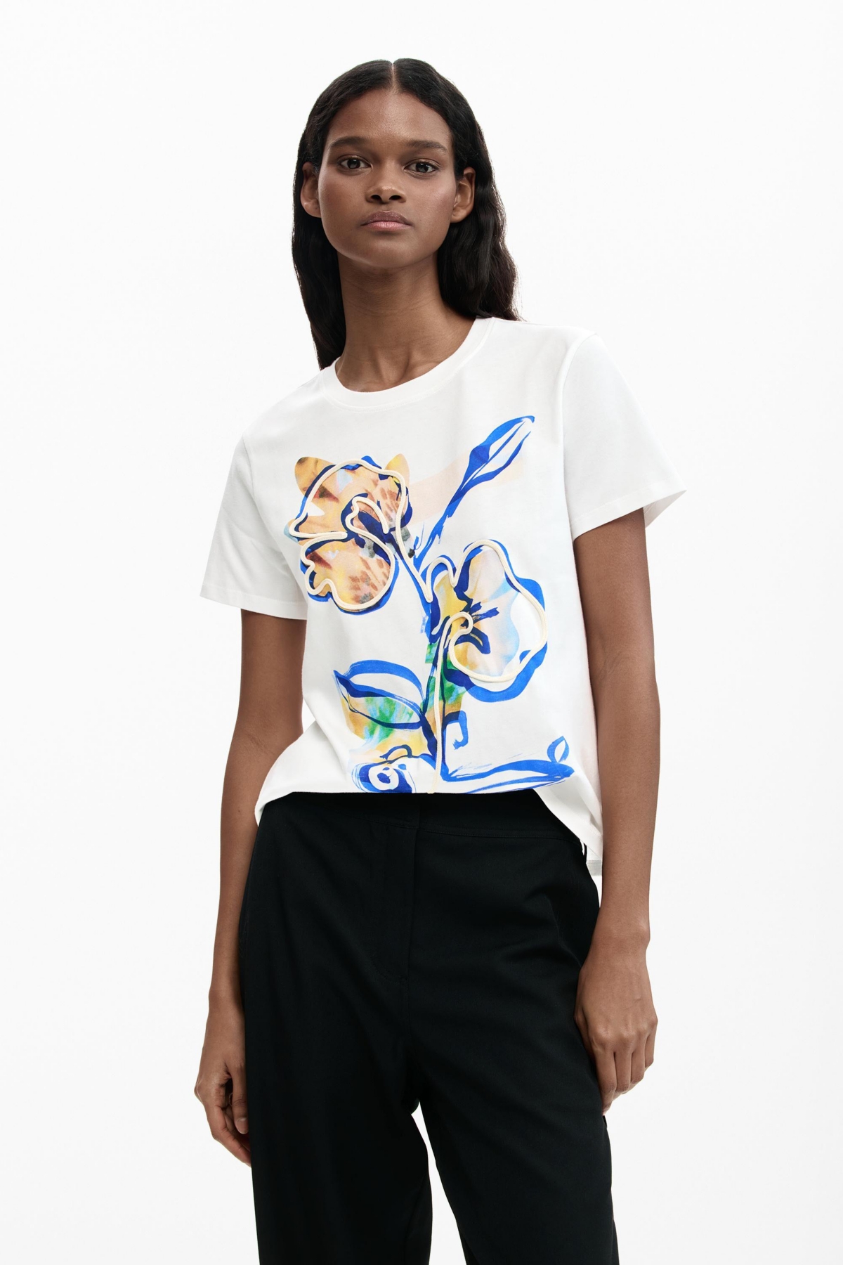 Click here for Desigual Womens Garden Flowers T-Shirt - White prices