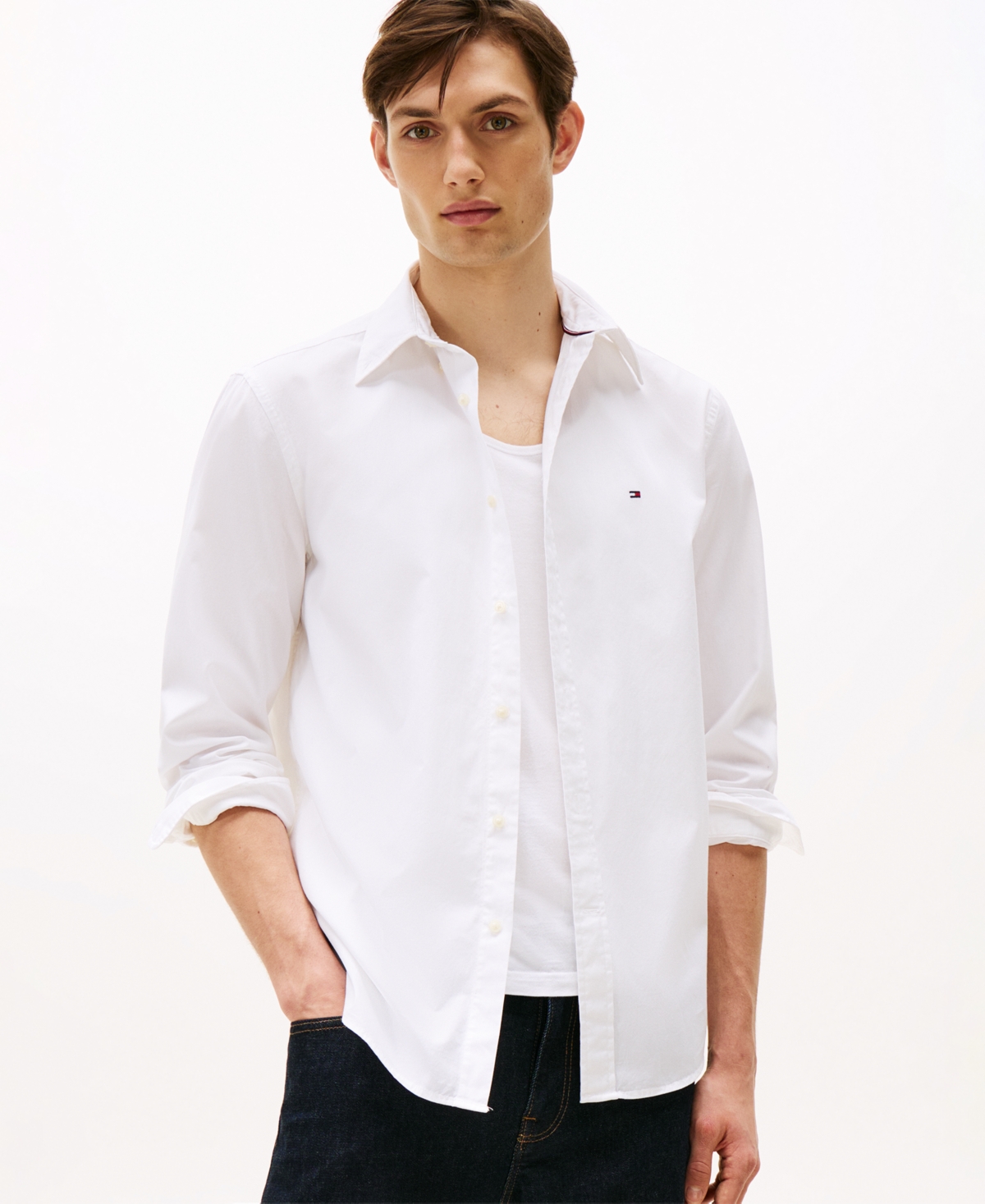 Click here for Tommy Hilfiger Mens Regular-Fit Stretch Poplin But... prices