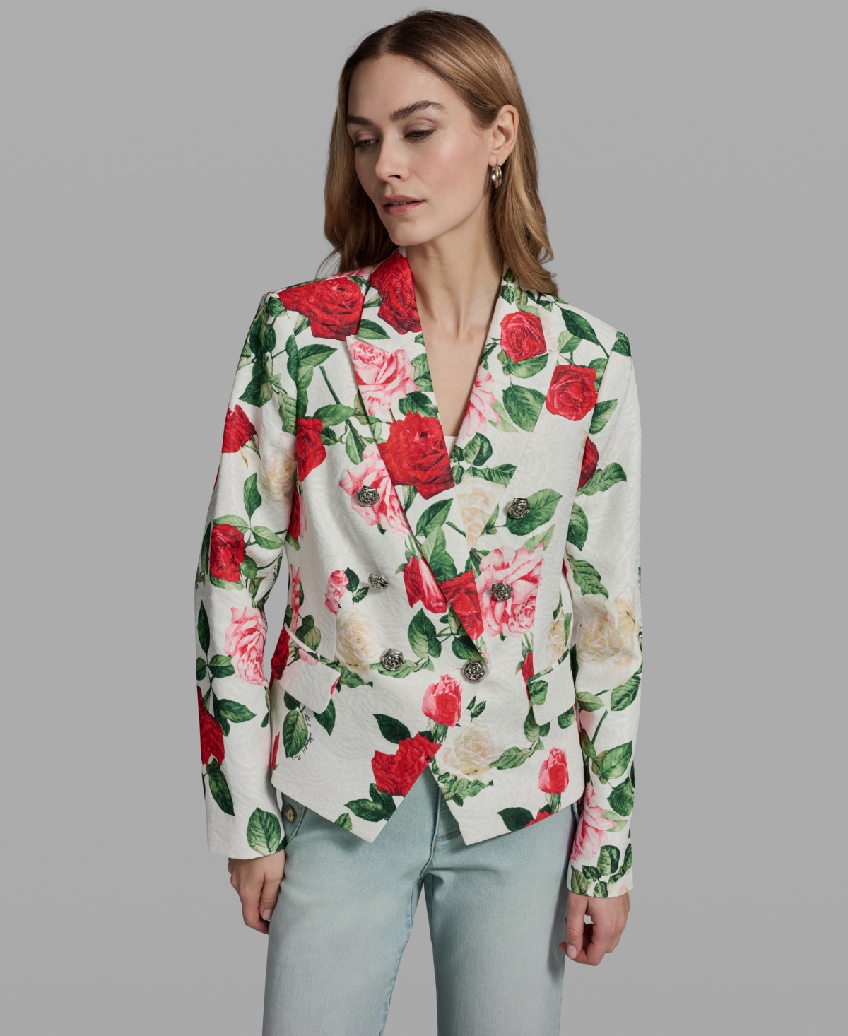Click here for Karl Lagerfeld Paris Womens Floral Print Collared... prices