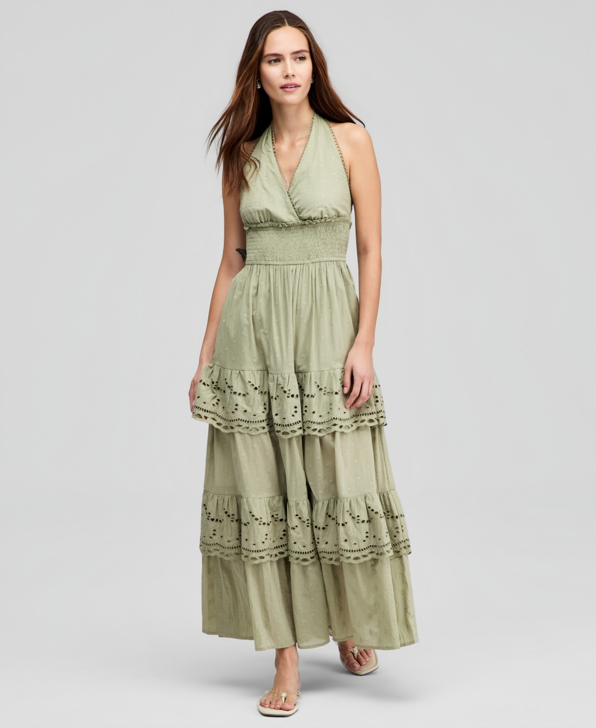 Click here for And Now This Womens Cotton Halter Tiered Maxi Dres... prices