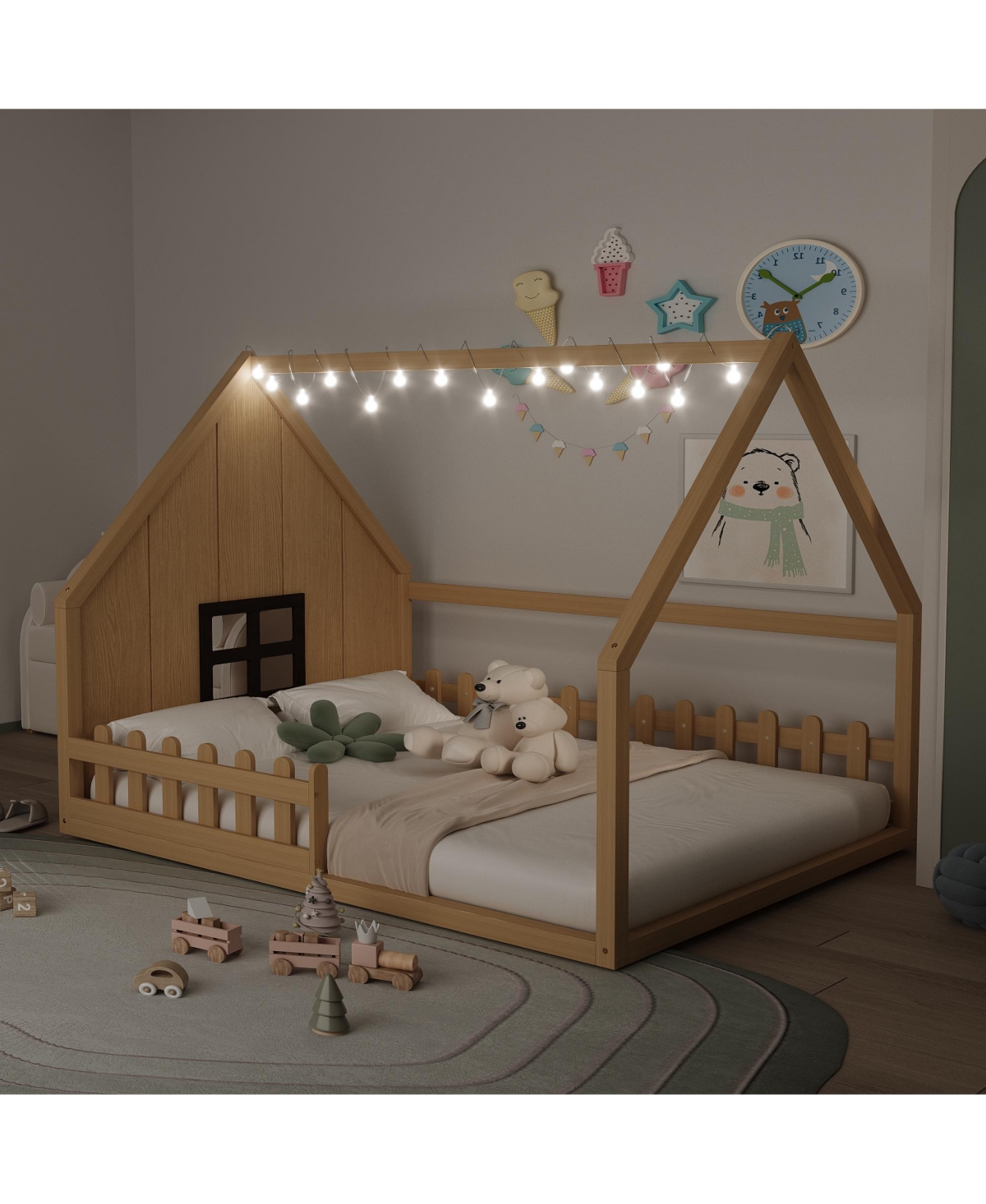 Click here for flynama Full Size Wood House Bed Window Fence prices