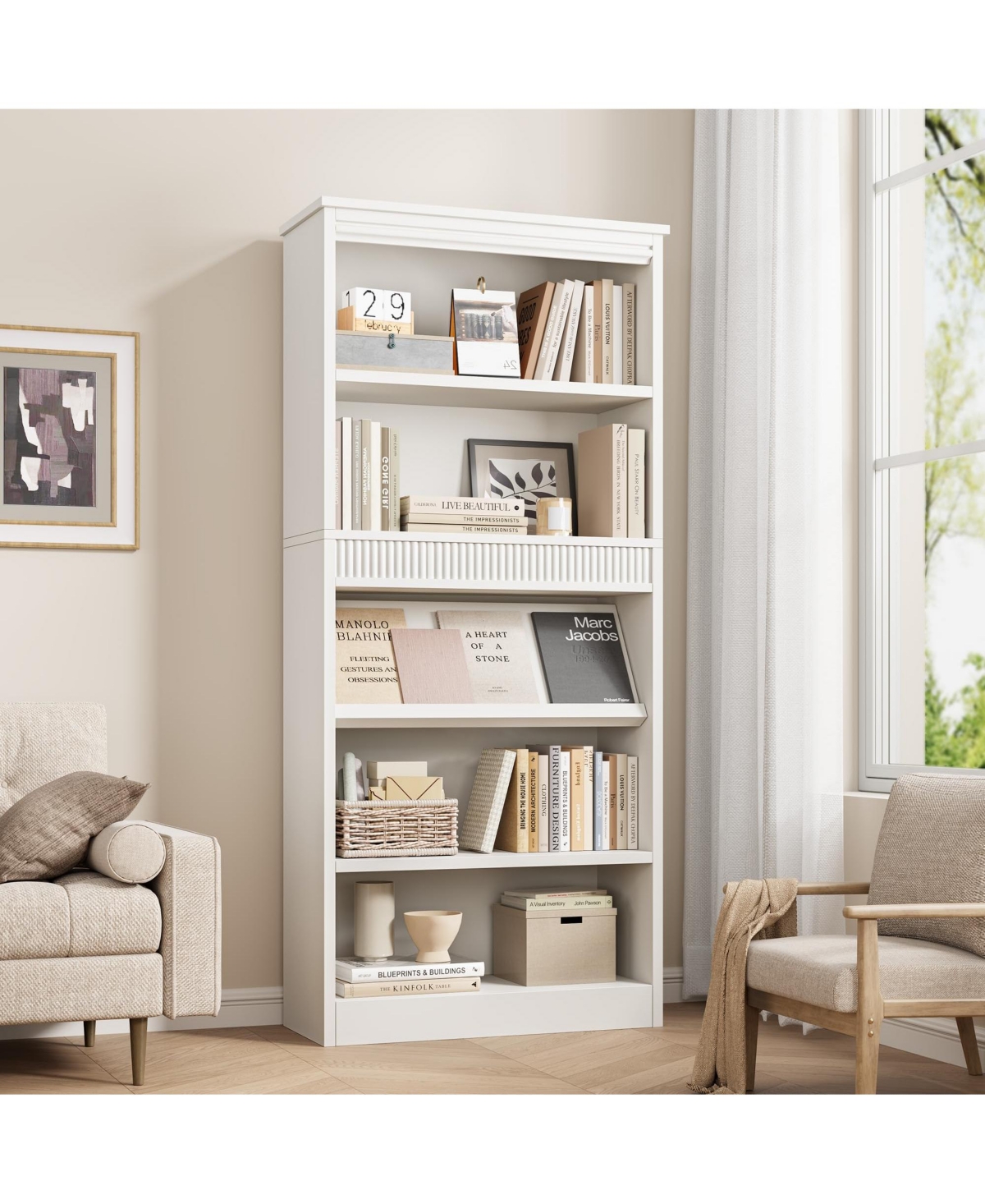 Click here for gaomon Tall Vintage 5-Tier Wooden Bookshelf with D... prices