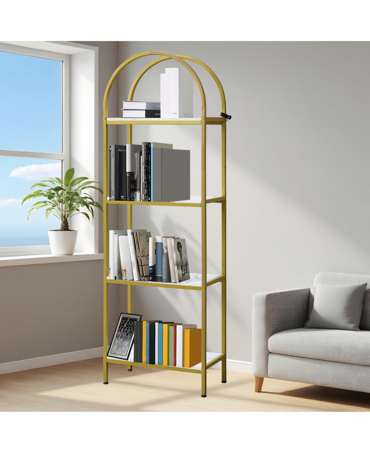 Click here for gaomon 4-Tier Modern Arched Bookshelf with Metal F... prices