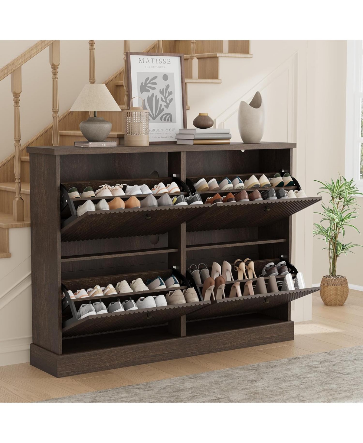 Click here for gaomon Fluted Shoe Cabinet with 4 Flip Drawers  Ad... prices