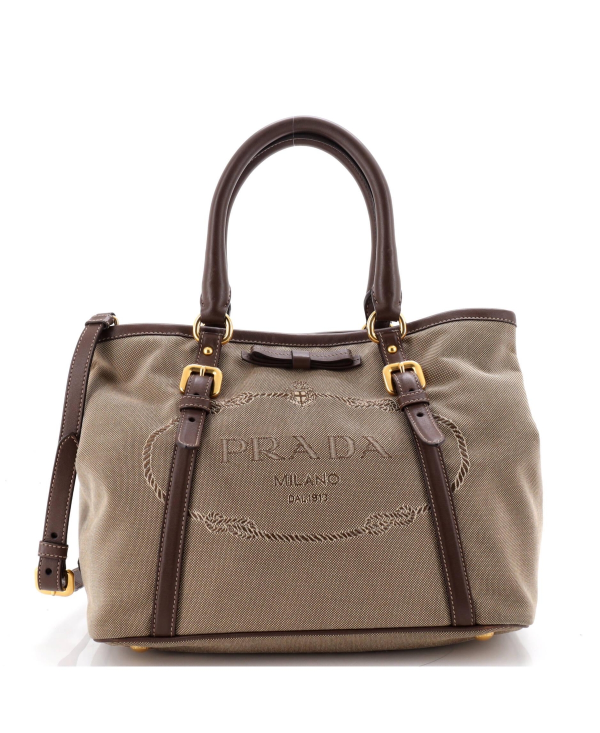 Click here for Pre-Owned Prada Medium Logo Convertible Tote Canva... prices