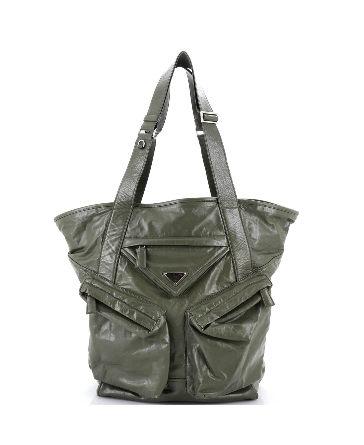 Click here for Pre-Owned Prada Tall Triple Front Pocket Tote Leat... prices