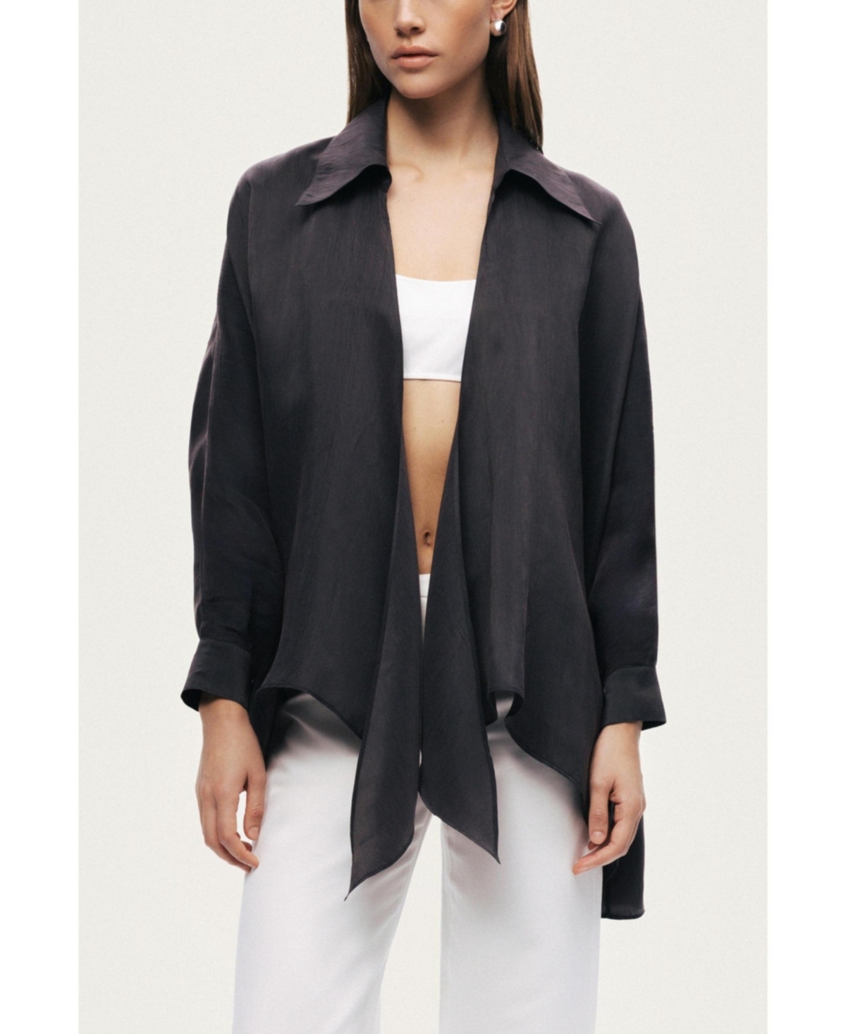 Click here for Nocturne Womens Front-Tie Longline Shirt - Anthrac... prices
