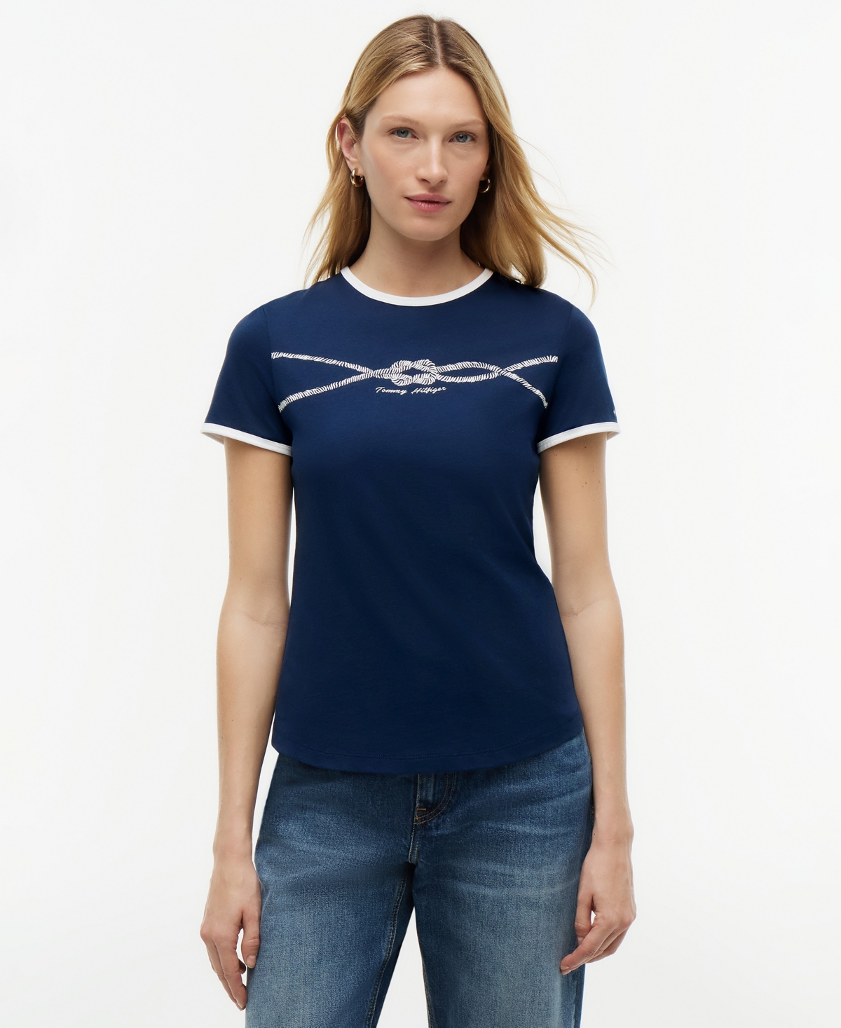 Click here for Tommy Hilfiger Womens Crewneck Ringer Trim Cotton... prices