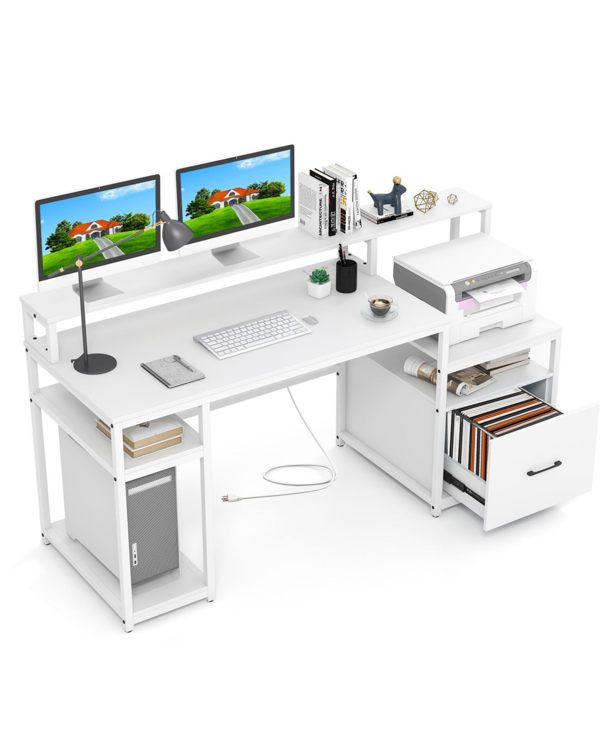 Click here for Gouun Computer Desk with Monitor Stand and File Dr... prices