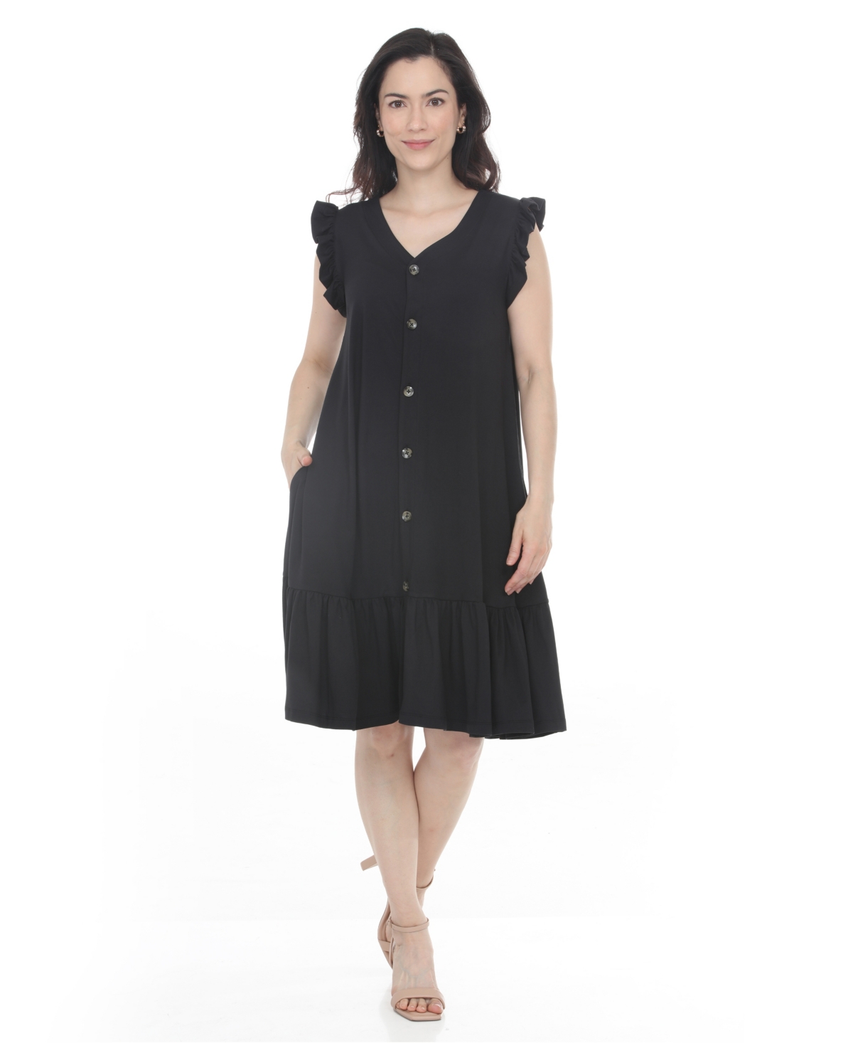 Click here for White Mark Womens Button-Front Tiered Swing Dress... prices