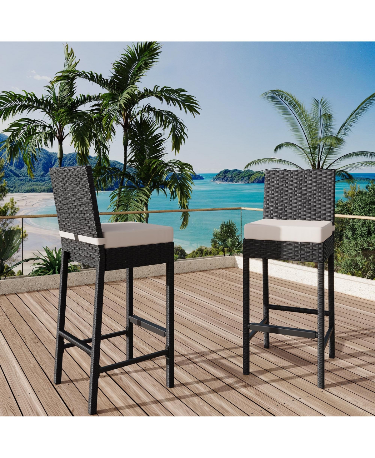 Click here for gaomon Set of 2 Rattan Wicker Outdoor Bar Stools w... prices