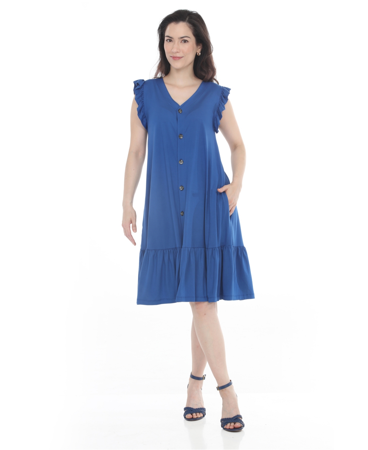 Click here for White Mark Womens Button-Front Tiered Swing Dress... prices