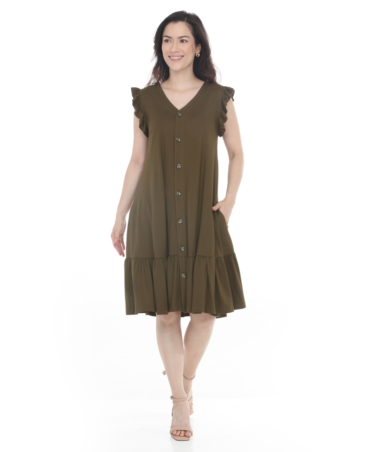 Click here for White Mark Womens Button-Front Tiered Swing Dress... prices