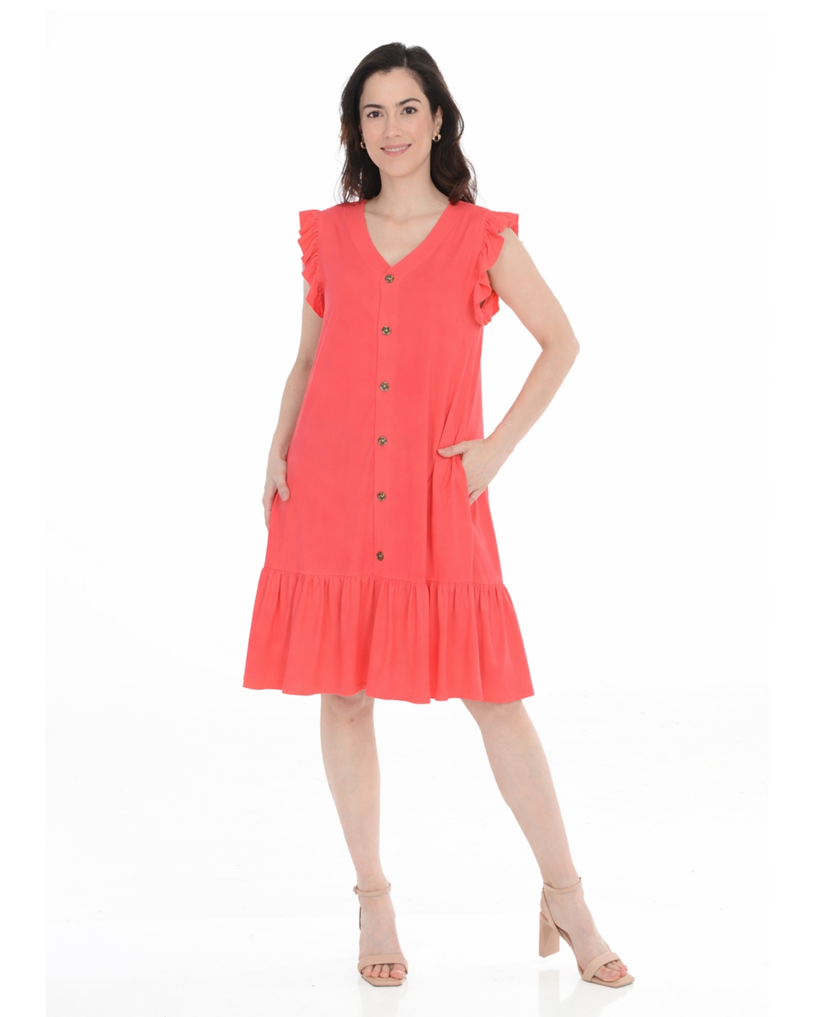 Click here for White Mark Womens Button-Front Tiered Swing Dress... prices