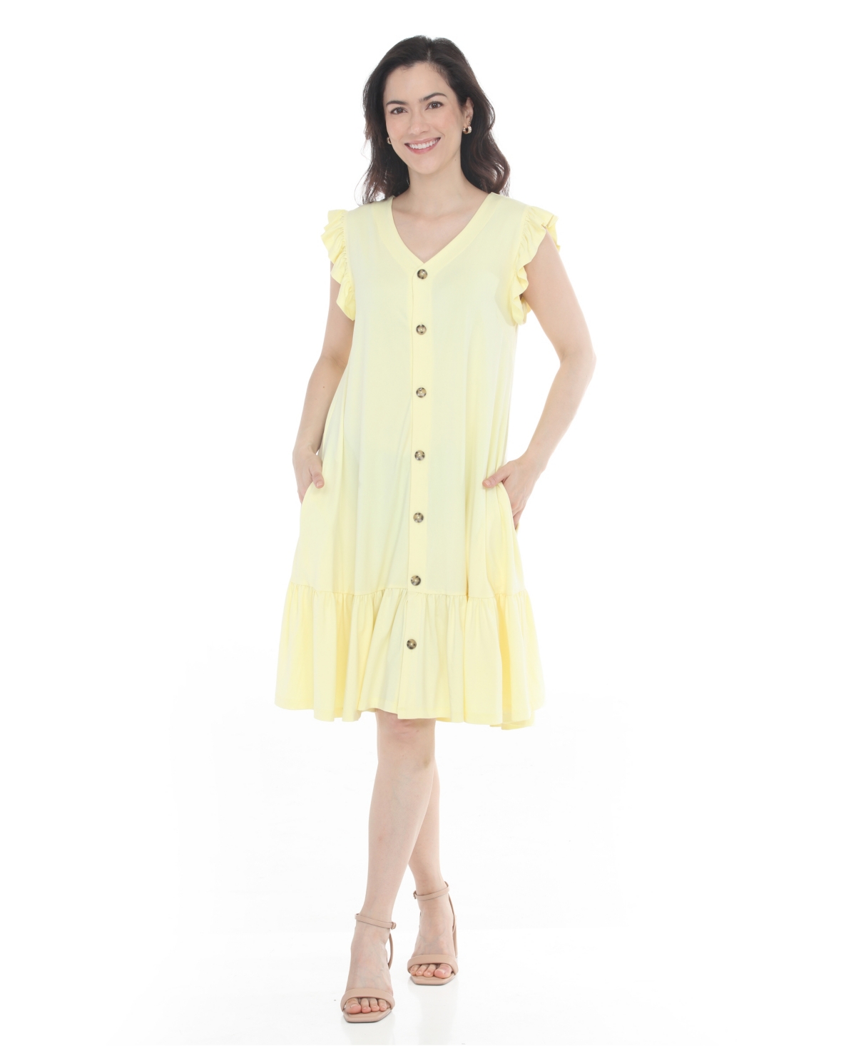 Click here for White Mark Womens Button-Front Tiered Swing Dress... prices
