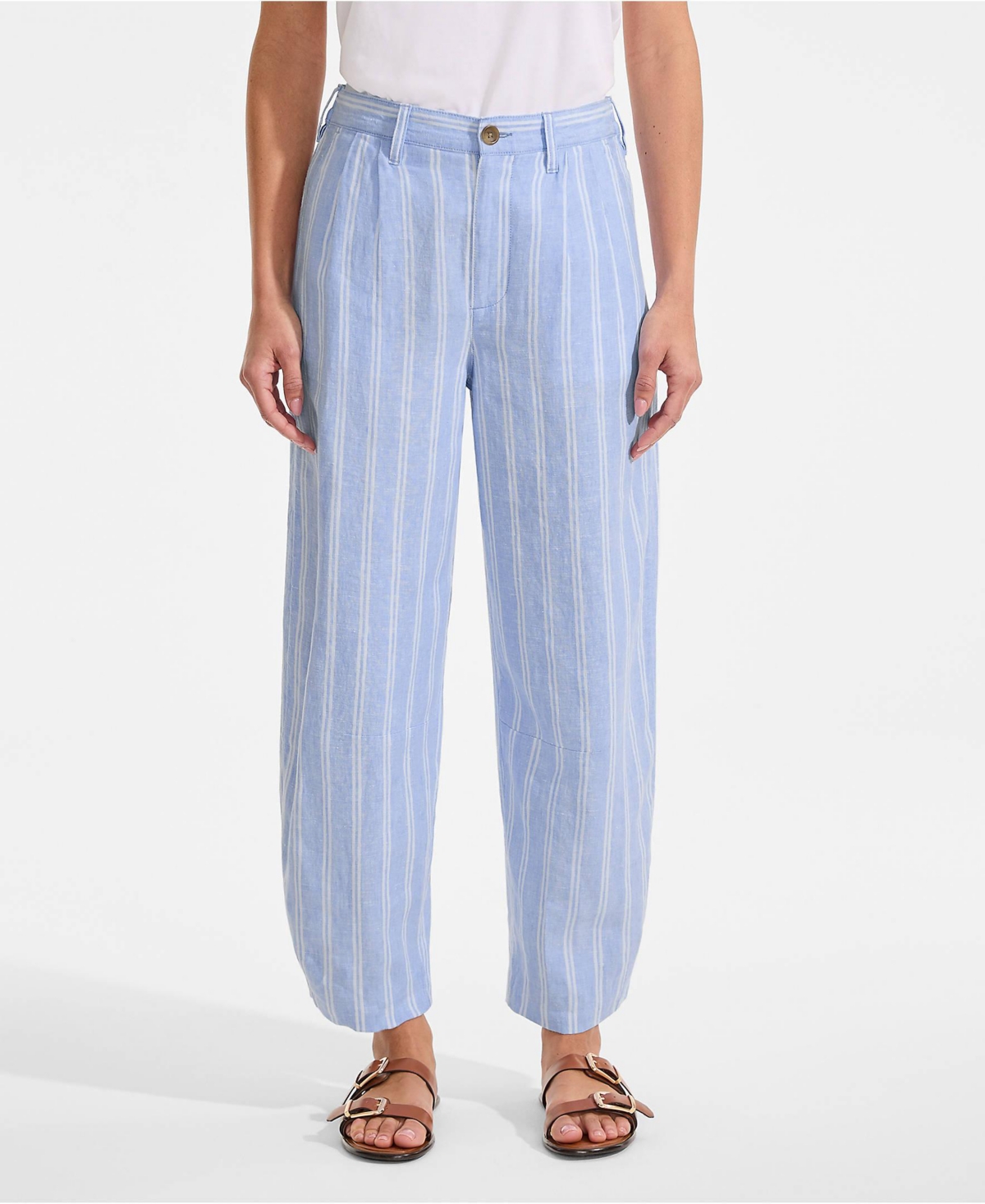 Click here for Lands End Womens Linen High Rise Pleated Barrel Le... prices