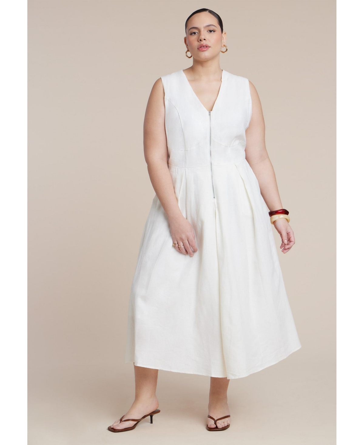 Click here for Eloquii Womens Zipper Detail Linen Maxi Dress - Co... prices