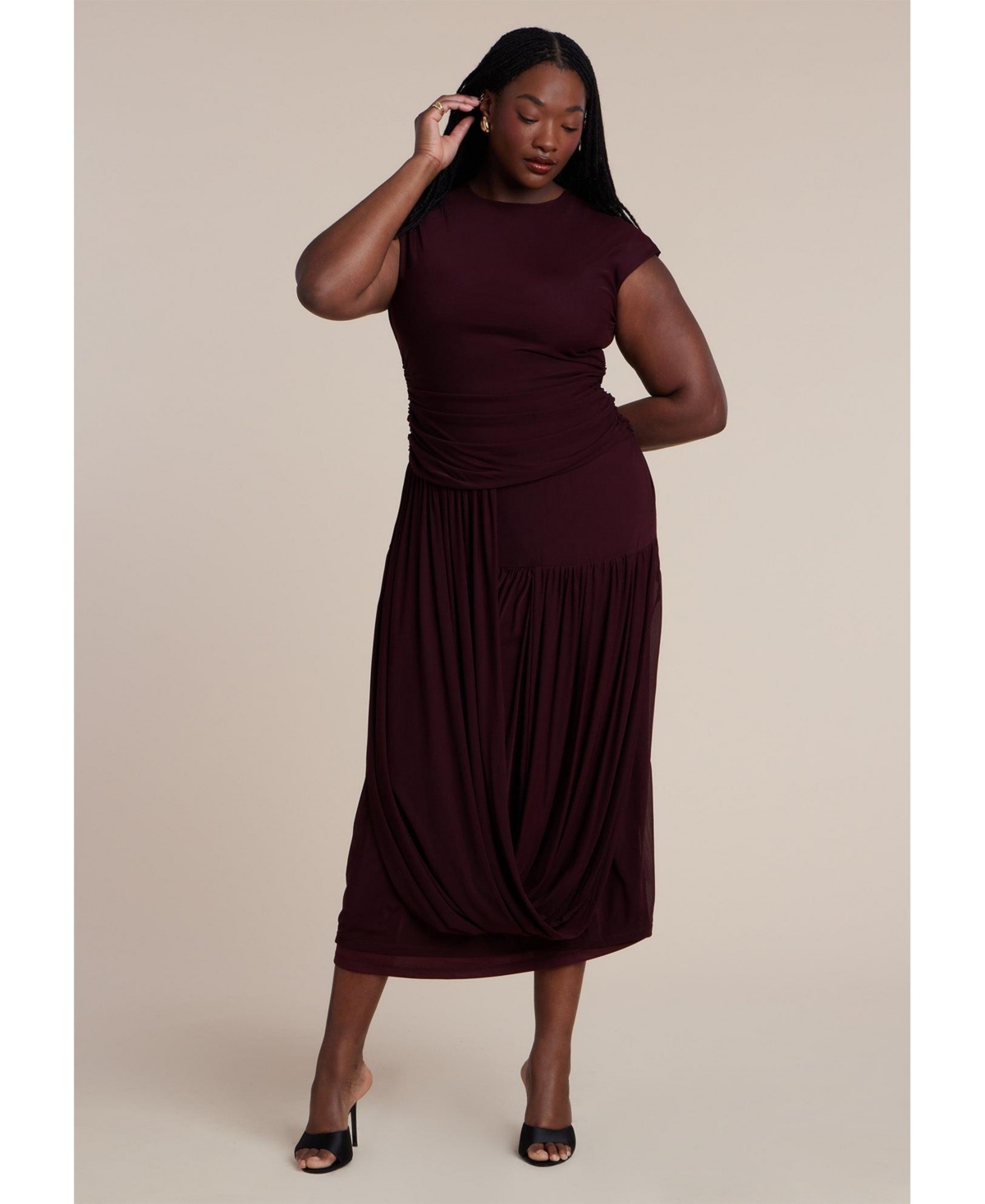 Click here for Eloquii Womens Drape Detail Fitted Mesh Dress - Wi... prices