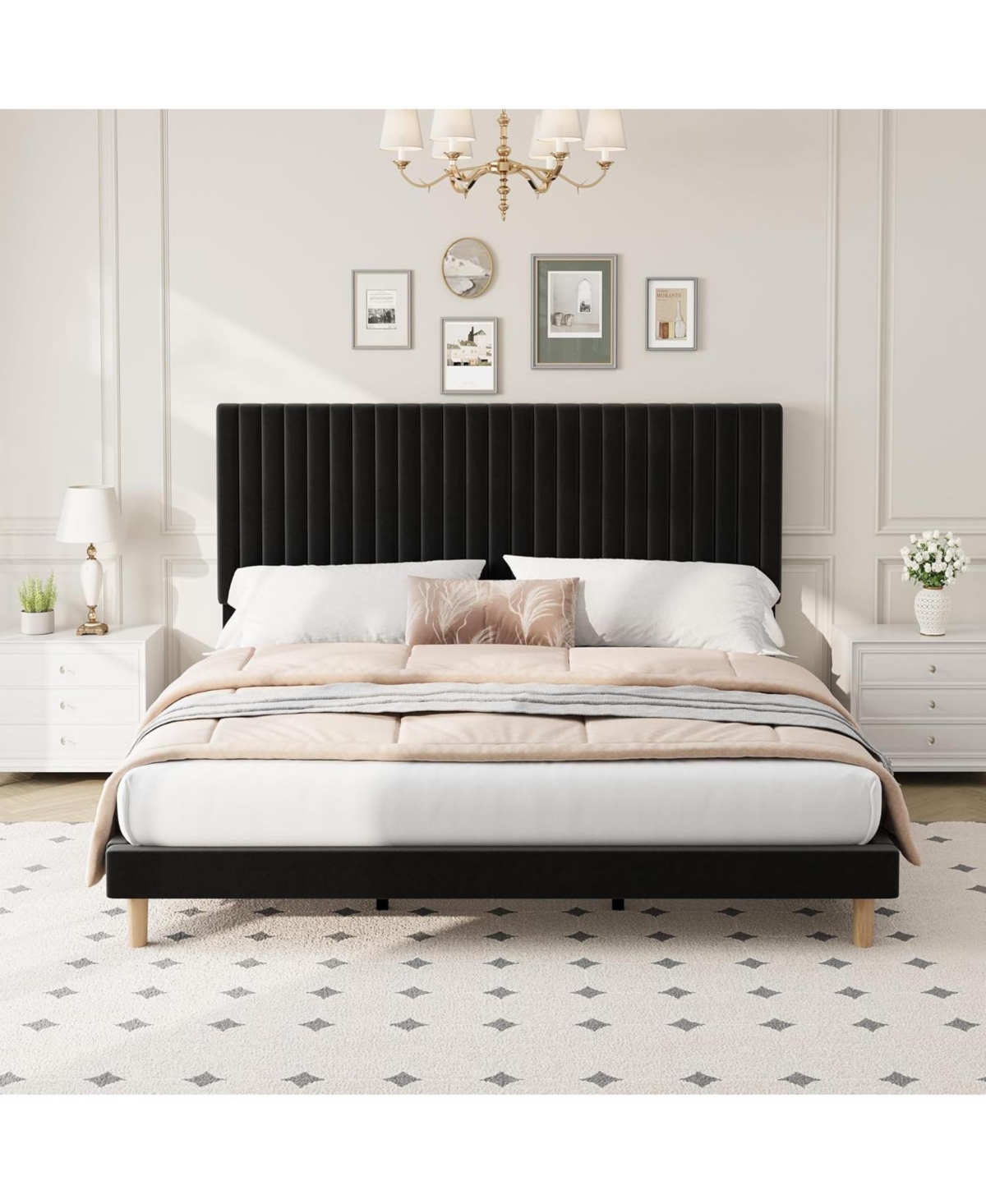 Click here for gaomon King Velvet Upholstered Bed  Vertical Chann... prices