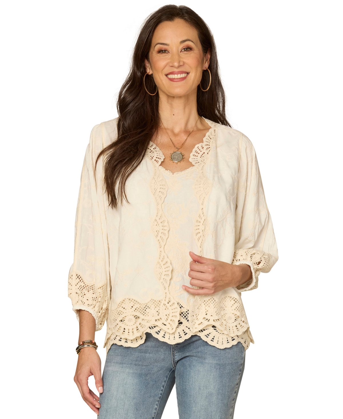 Click here for Democracy Womens Open-Front Crochet Framing Crop J... prices