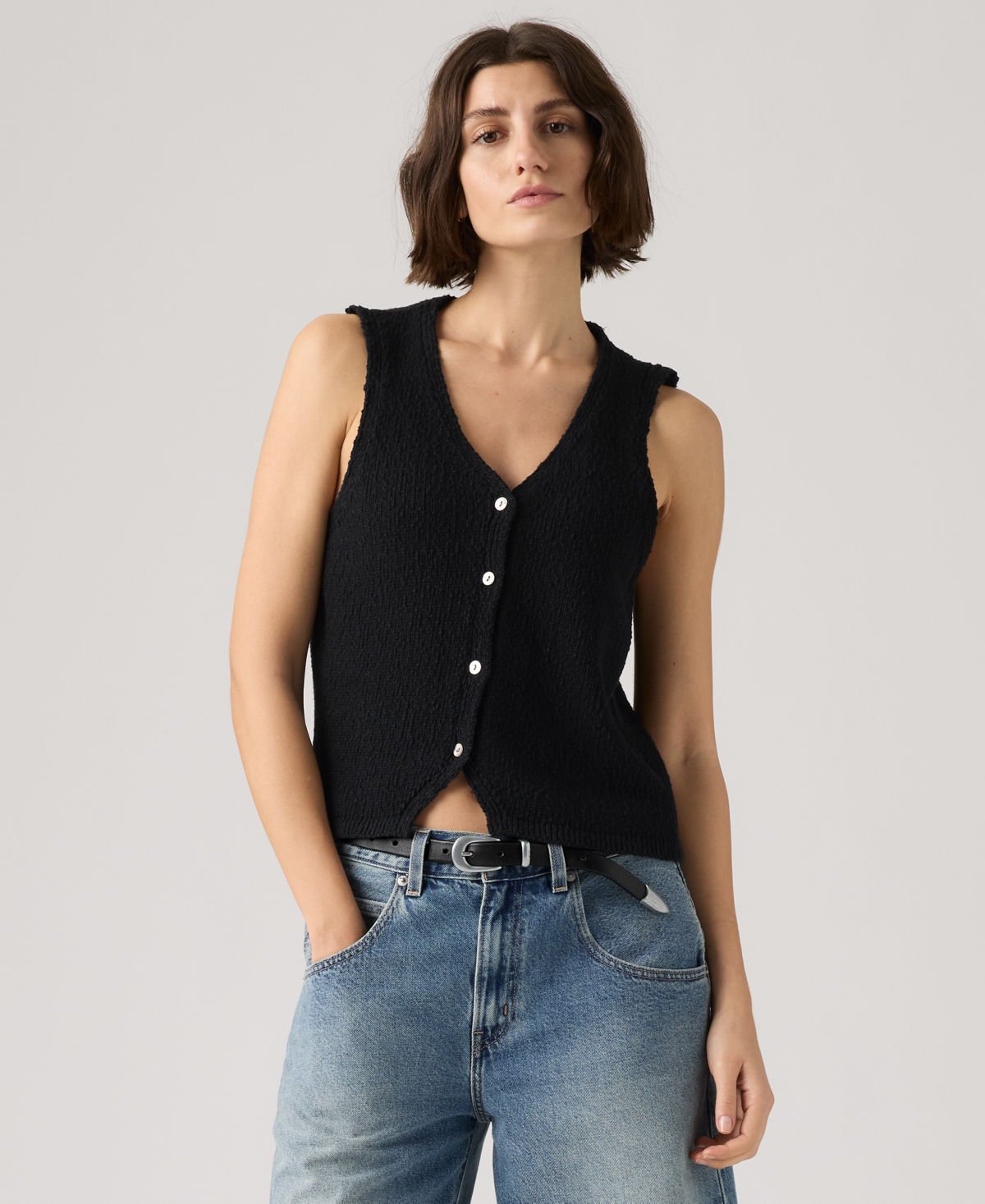 Click here for Levis Womens Sleeveless V-Neck Cotton Vest - Anthr... prices
