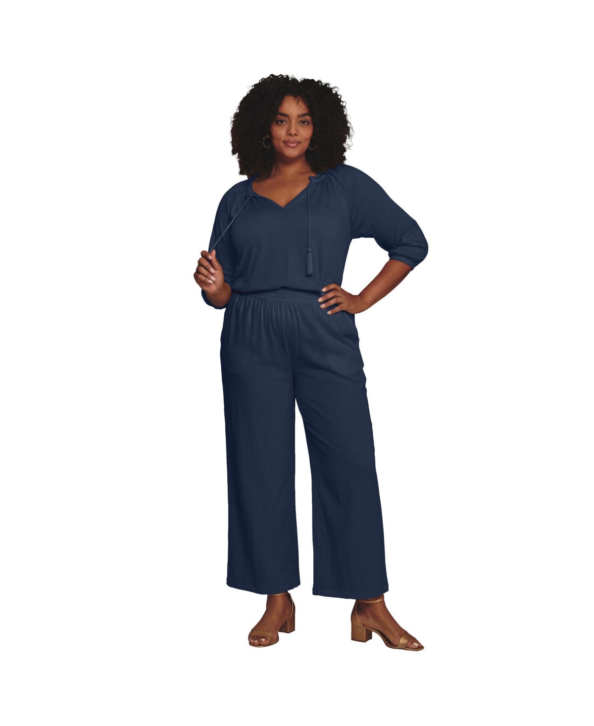 Click here for Avenue Womens Knit Gauze Smocked Wide-Leg Pants -... prices