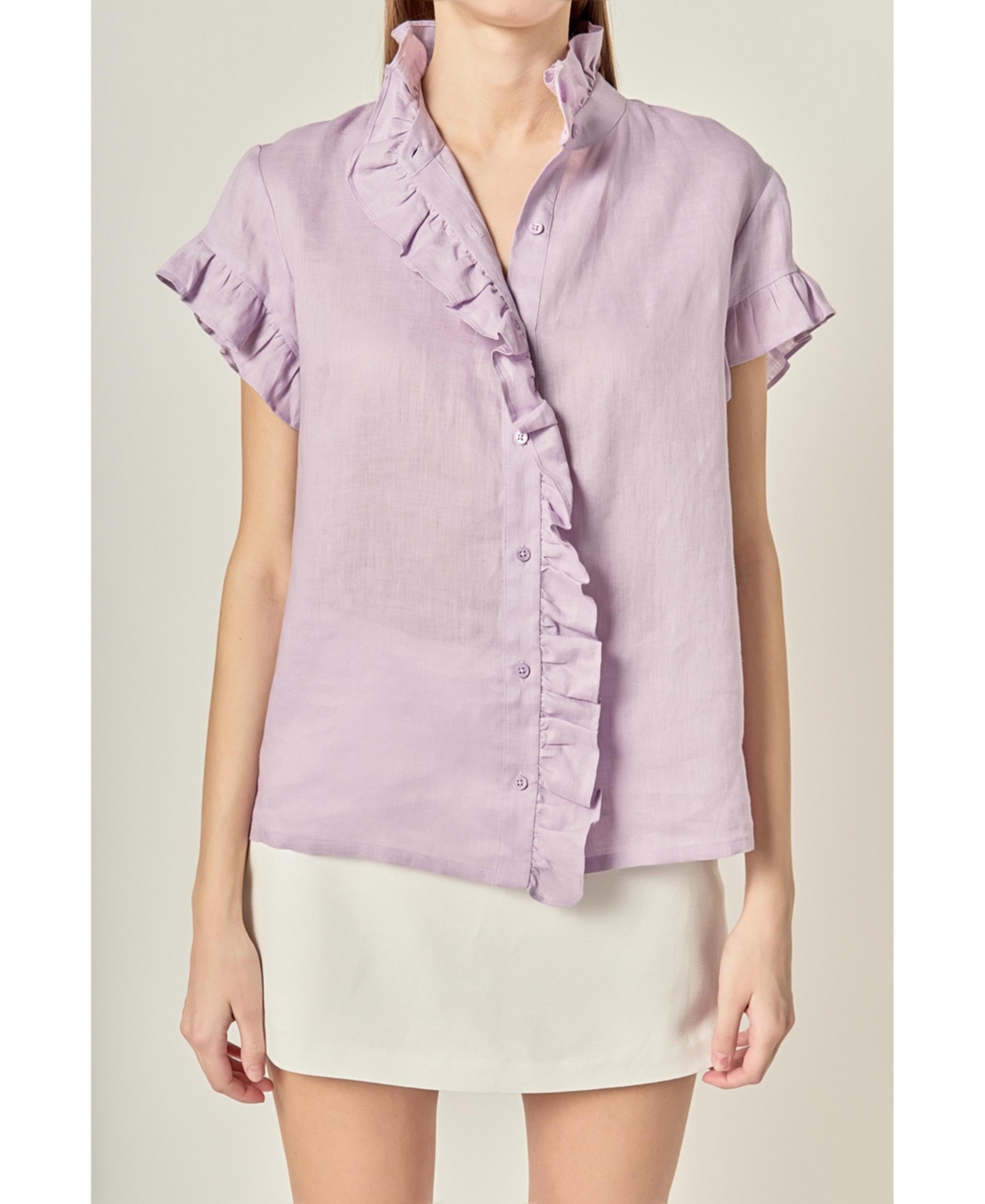 Click here for English Factory Womens Linen Ruffle Shirt - Lilac prices