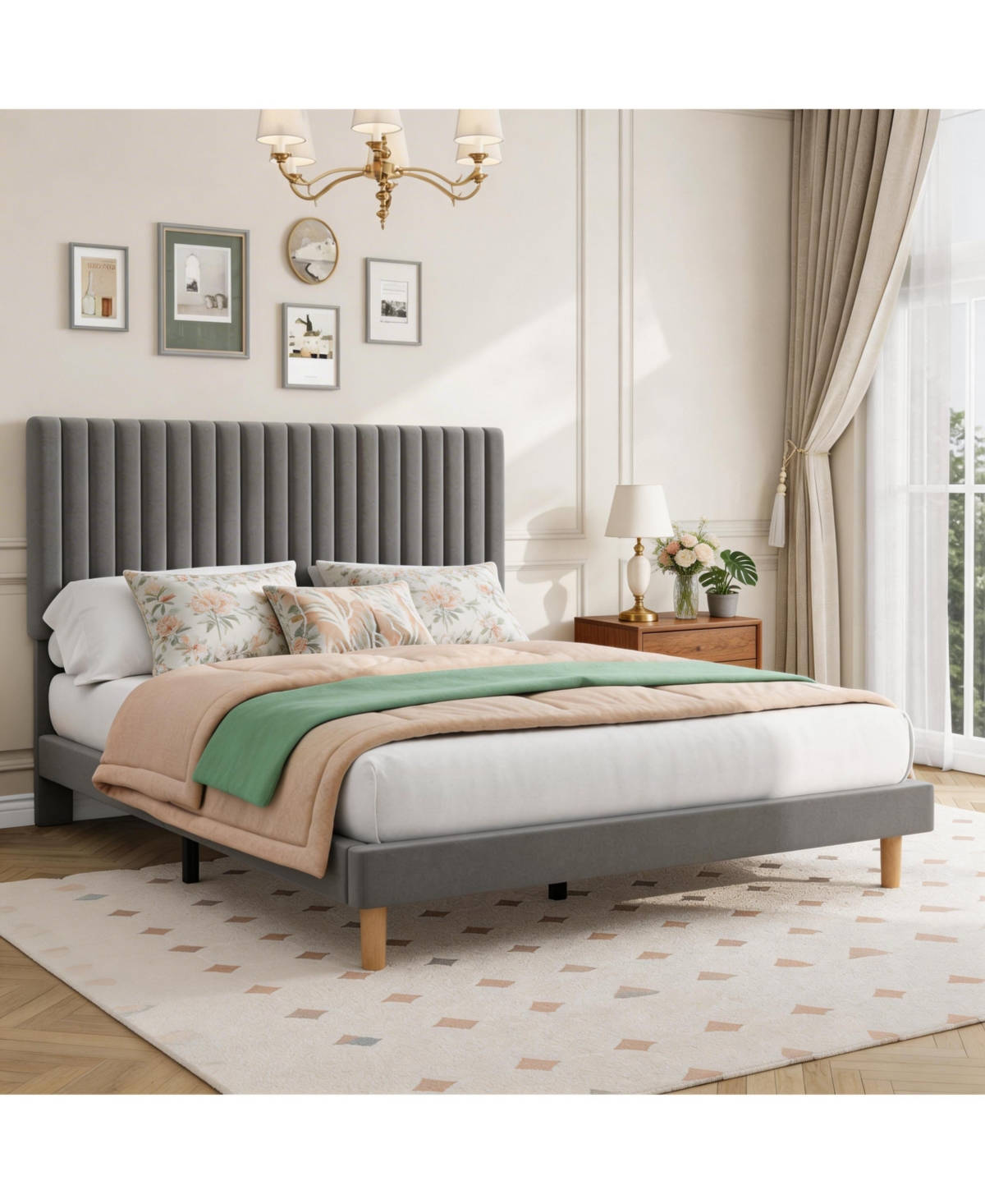 Click here for Homfan Velvet Bed Frame  Vertical Channel Tufted H... prices