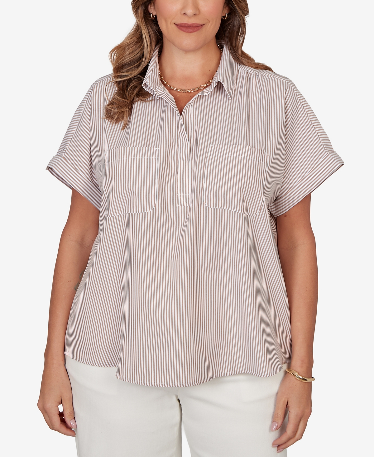 Click here for Hearts Of Palm Plus Size Vertical Stripe Woven Pop... prices