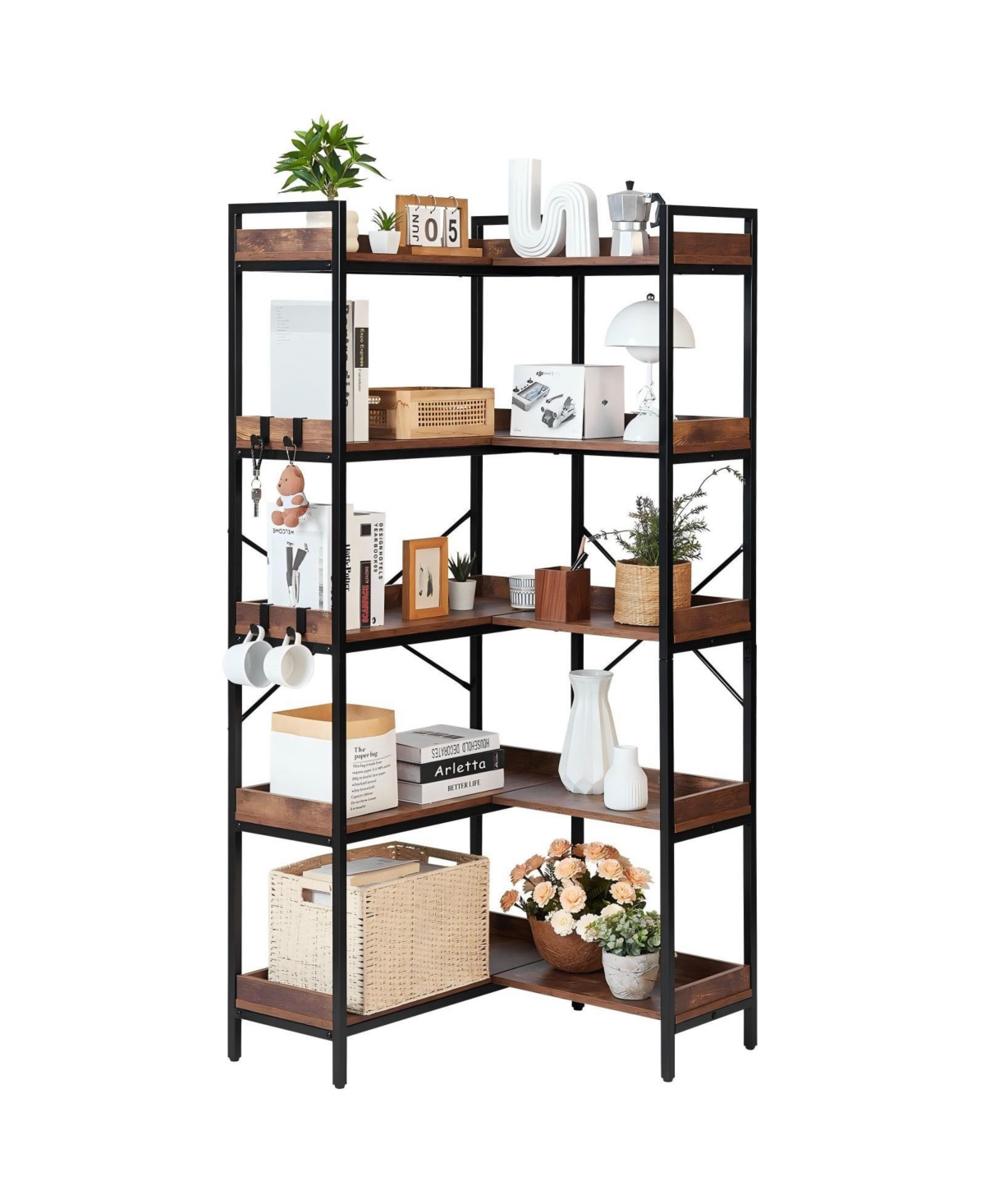 Click here for Gouun 5 Tier Corner Bookshelf with Hooks and Metal... prices