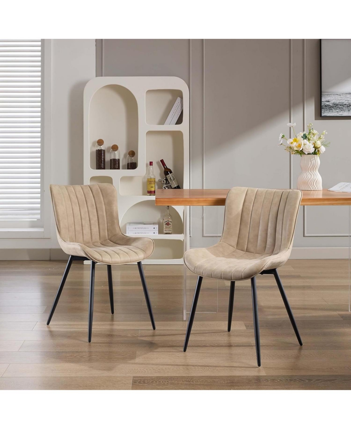 Click here for gaomon Dining Chair Set of 2 Khaki Faux Leather Di... prices