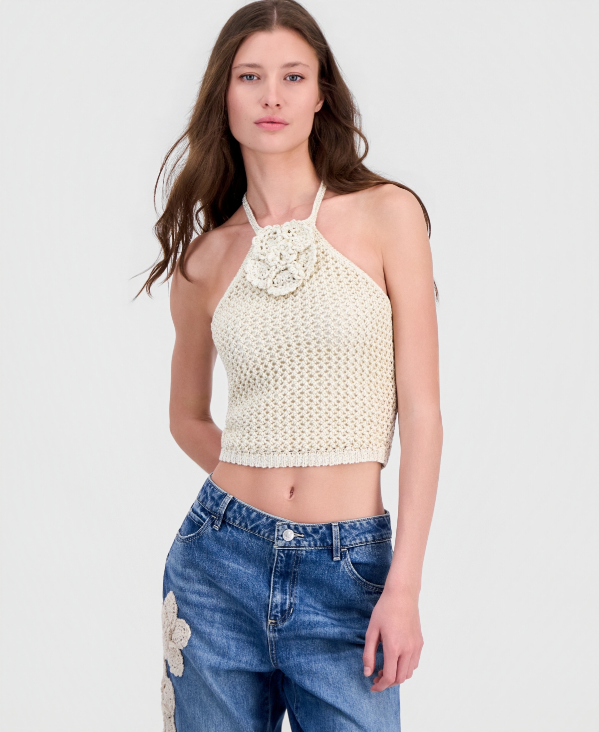 Click here for Guess Womens Alicia Flower Crochet Halter Sweater... prices