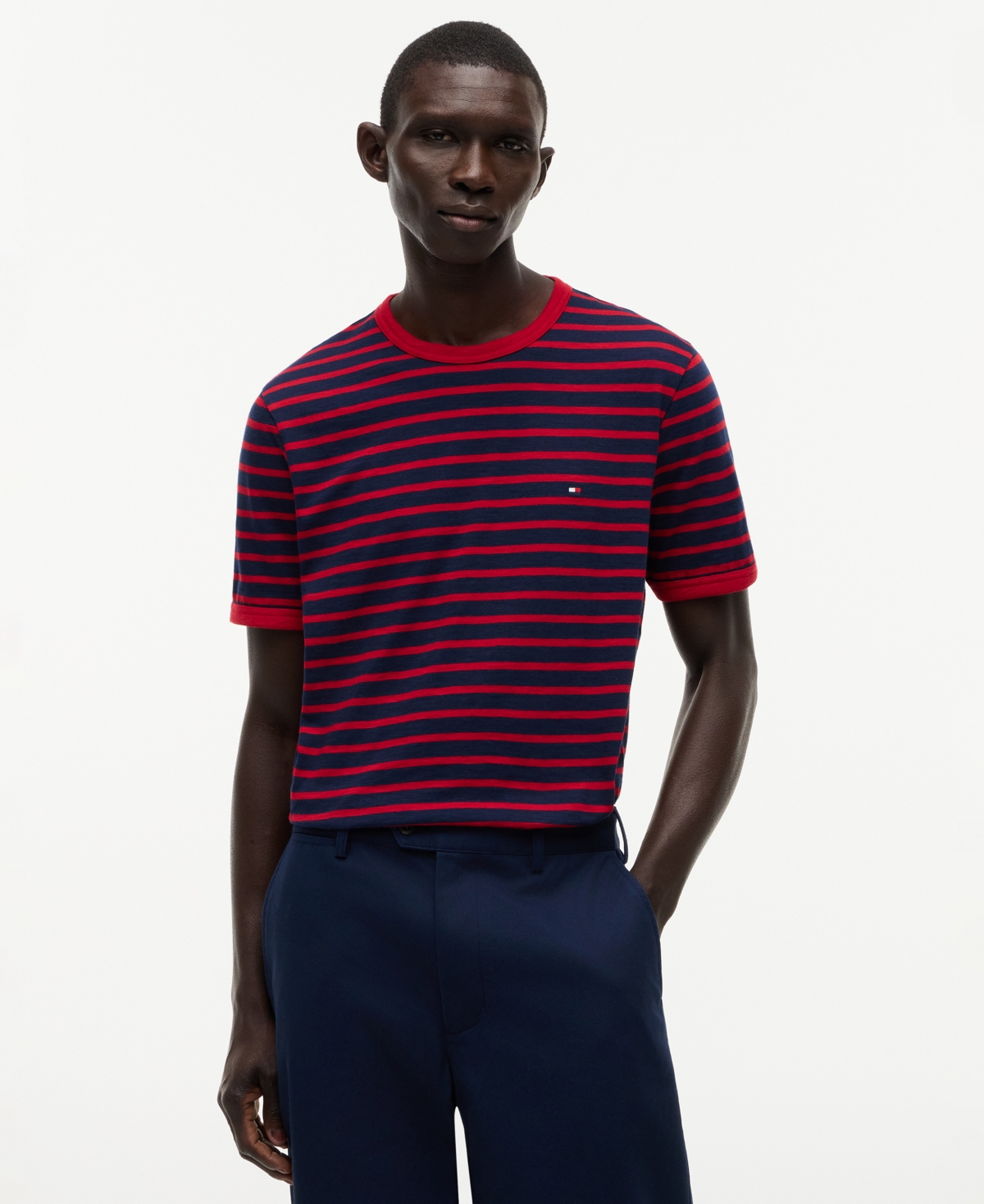 Click here for Tommy Hilfiger Mens Slub Yarn-Dye Stripe T-Shirt -... prices