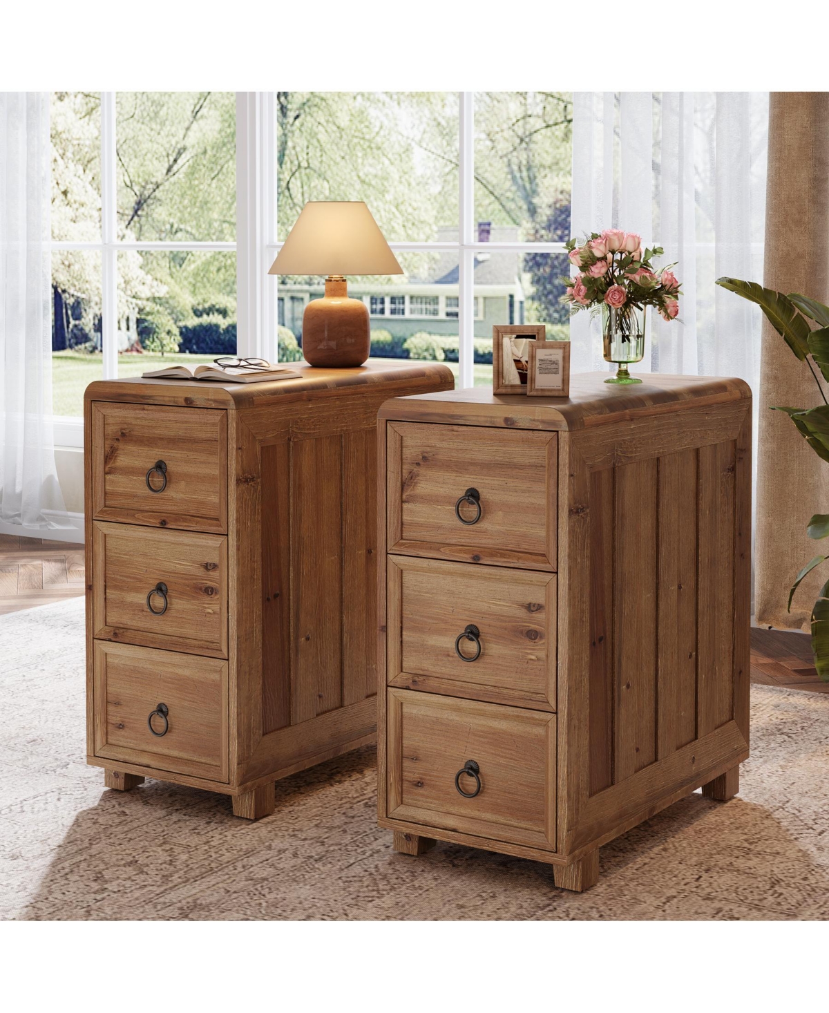 Click here for Tribesigns Solid Wood End Table with 3 Drawers Set... prices