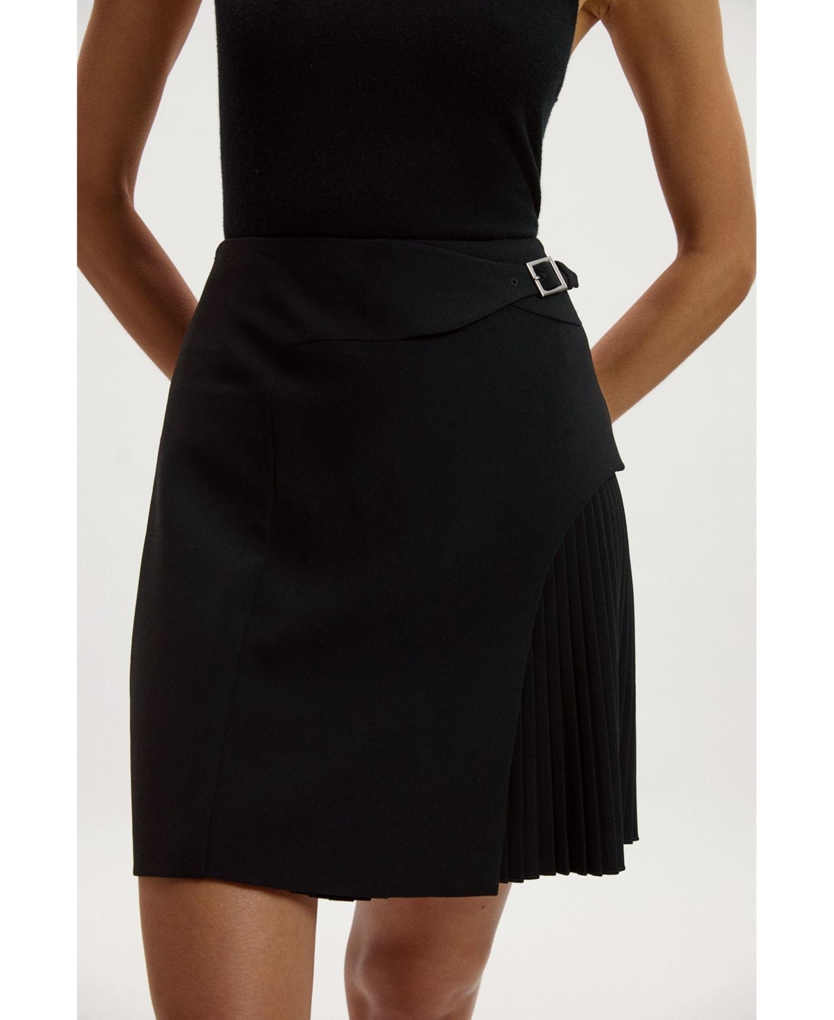 Click here for Karen Millen Womens Buckle Pleated Mini Skirt - Bl... prices