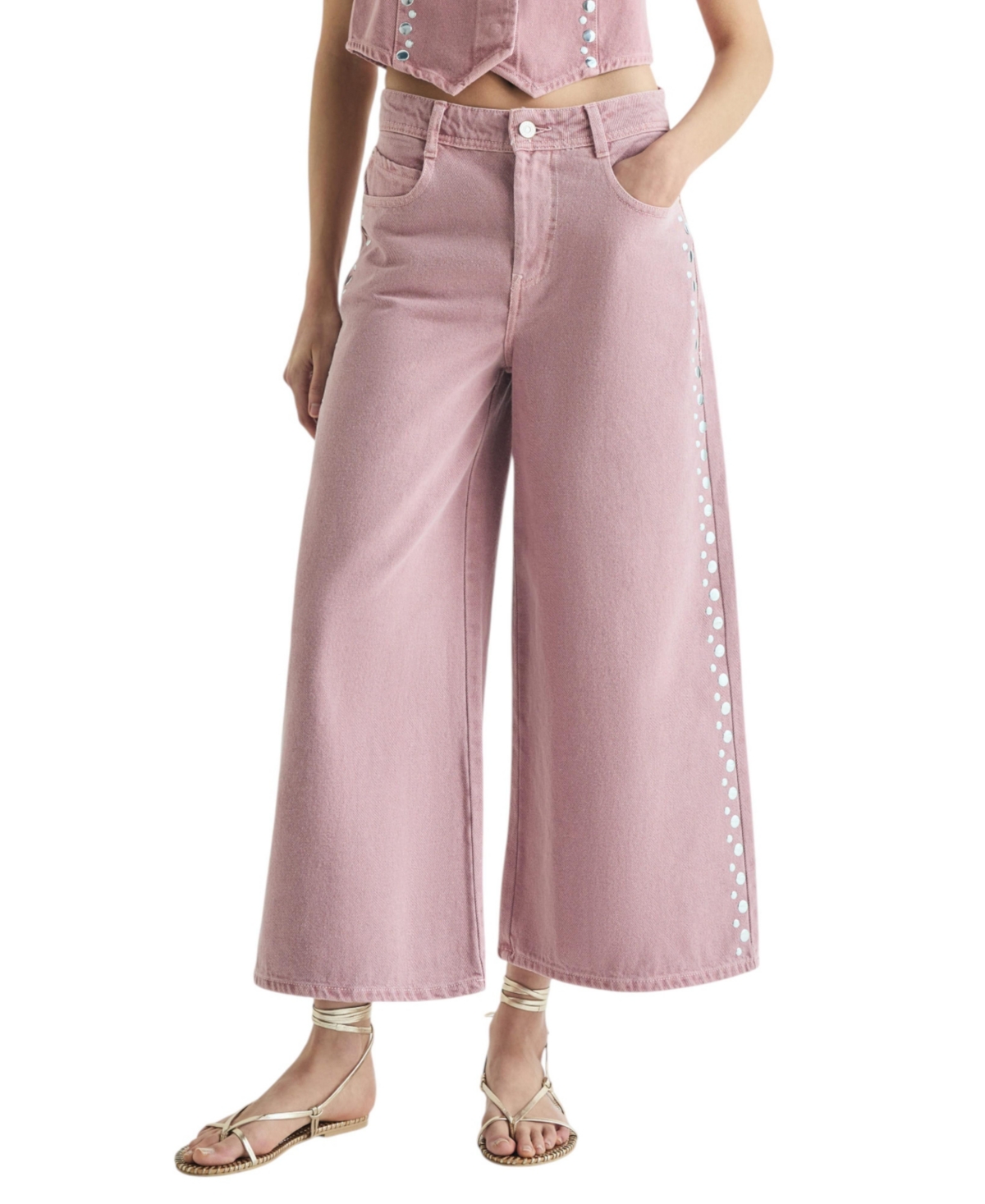 Click here for Scalpers Womens Jeans Culotte Studs - Lightpink prices