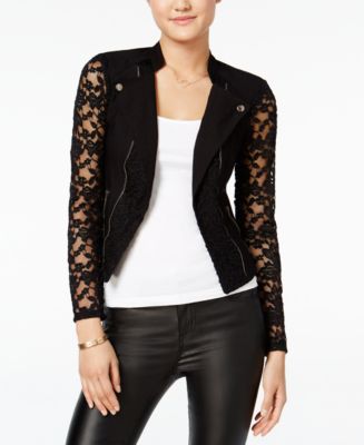 Material Girl Juniors' Lace Moto Jacket - Juniors Jackets & Vests - Macy's