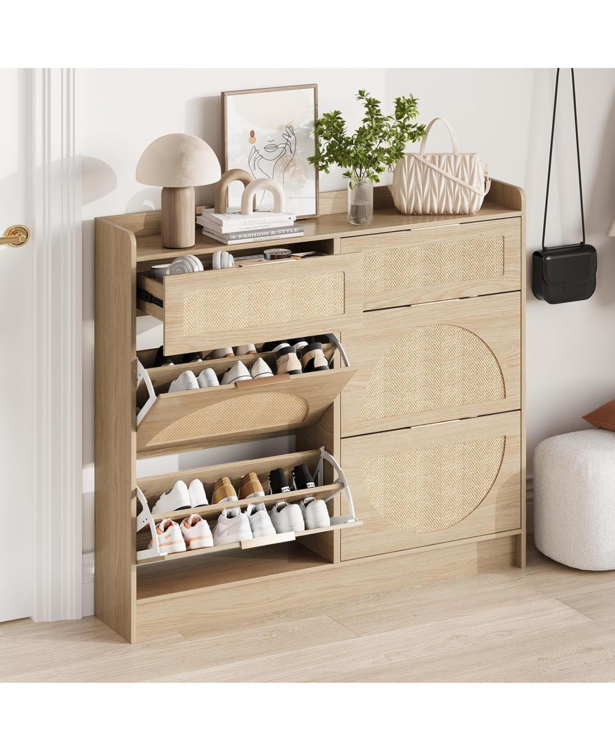 Click here for Homfan Rattan Shoe Cabinet with Adjustable Shelves... prices