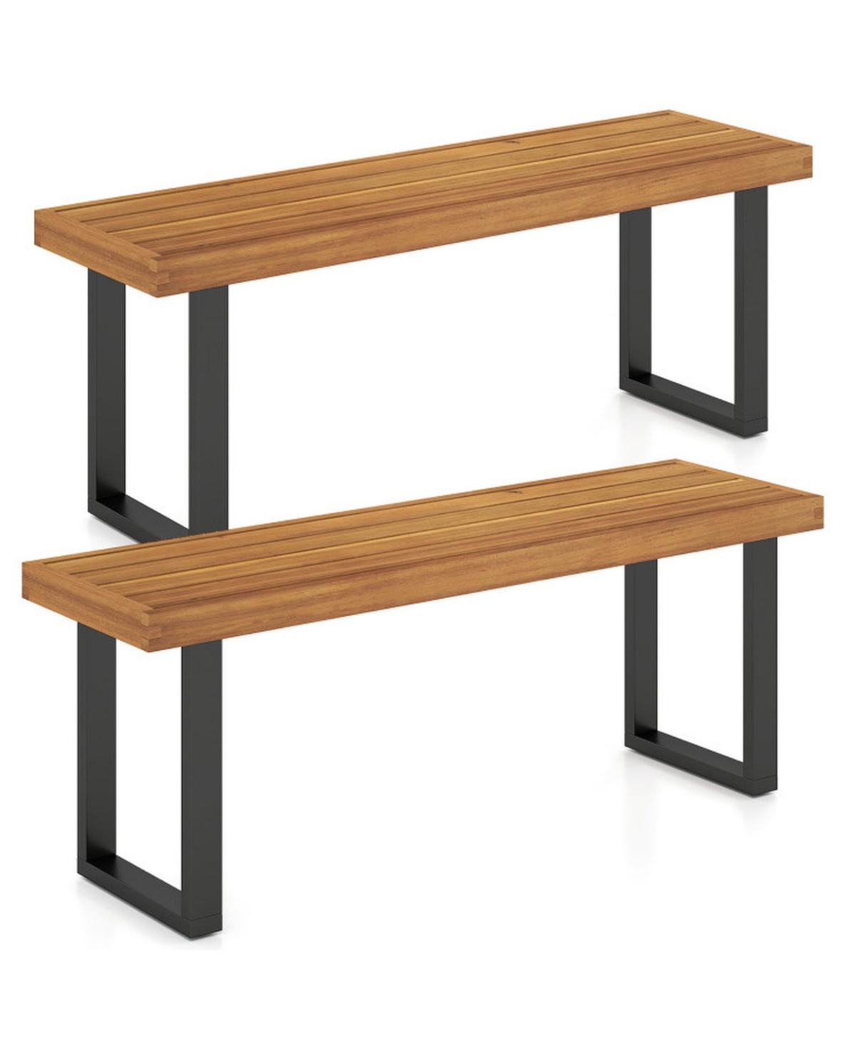 Click here for Gouun Set of 2 Acacia Wood Outdoor Dining Benches... prices