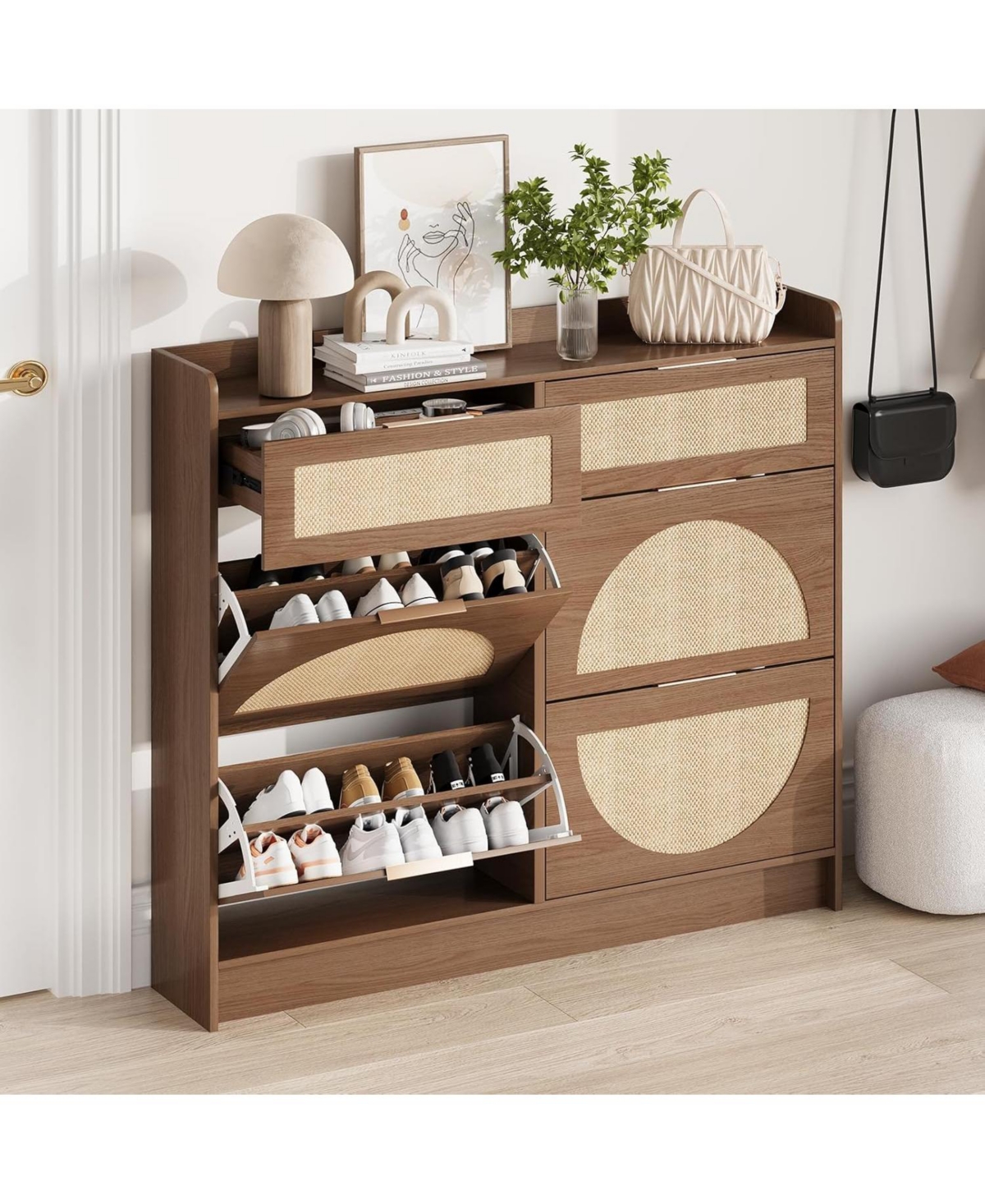 Click here for Homfan Rattan Shoe Cabinet with Adjustable Shelves... prices