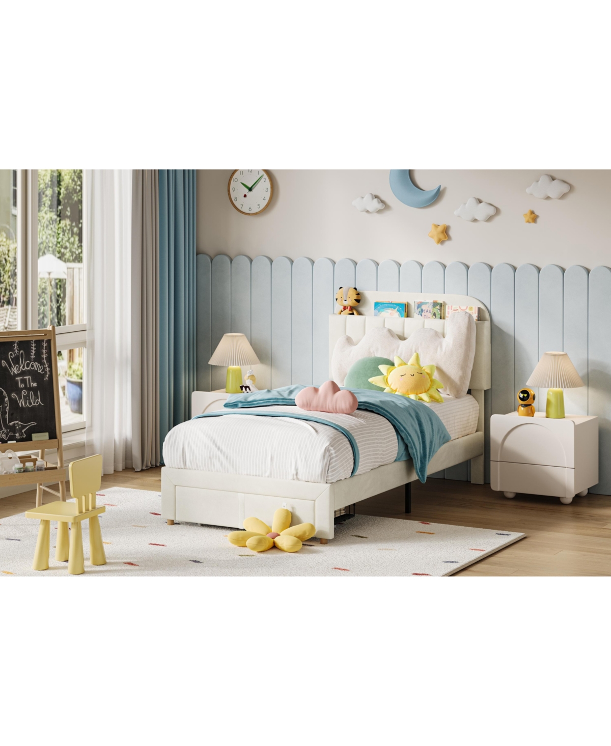 Click here for Homfan Soft Upholstered Twin Bed Frame for Kids -... prices