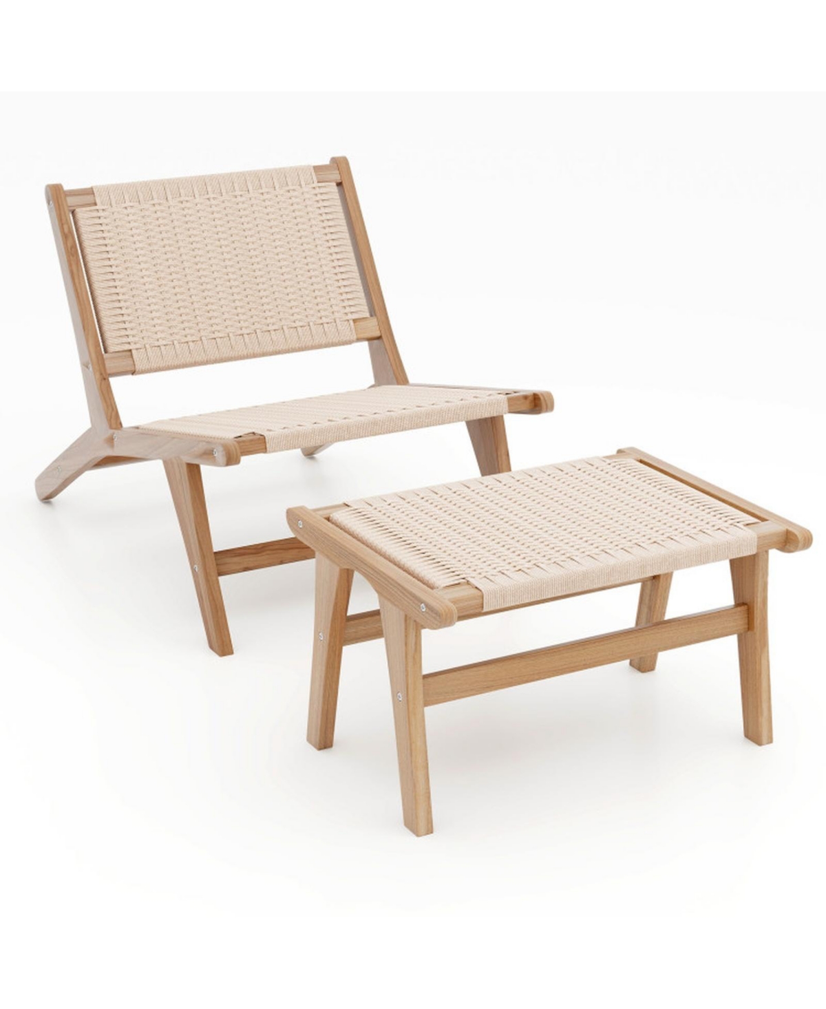 Click here for Gouun Teak Braided Rope Accent Chair and Ottoman S... prices