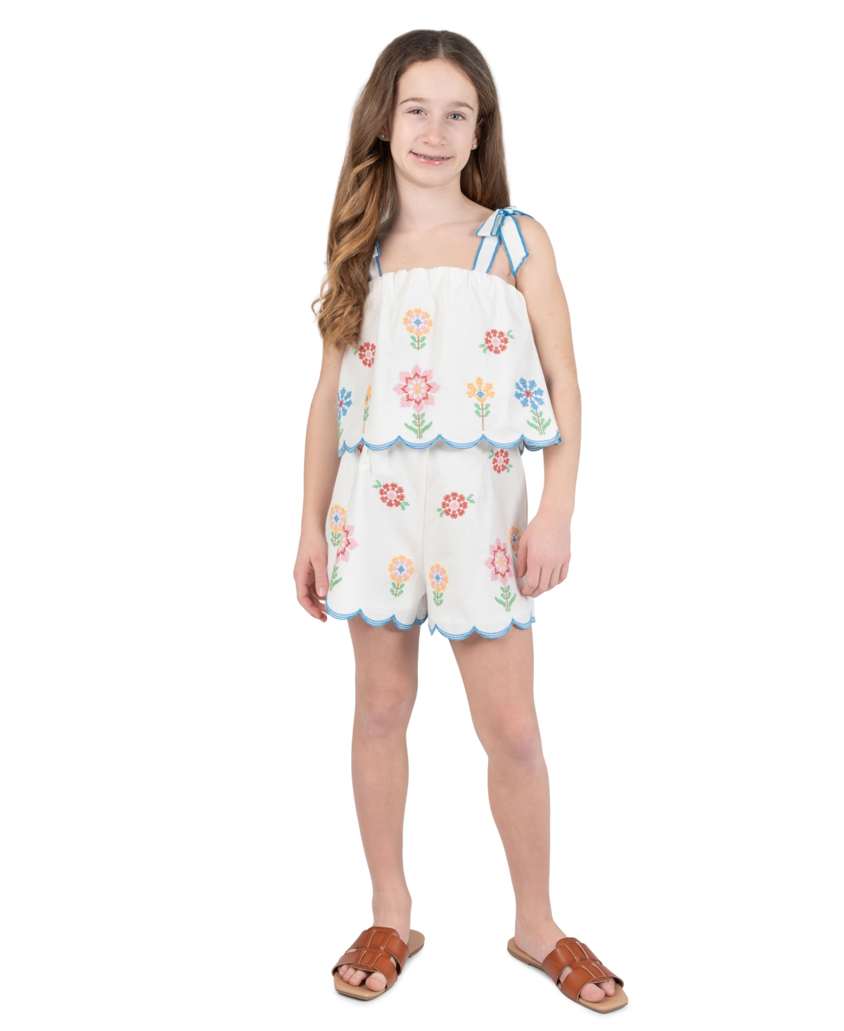 Click here for Tween Diva Girls 7-16 Floral Embroidered Scallop T... prices