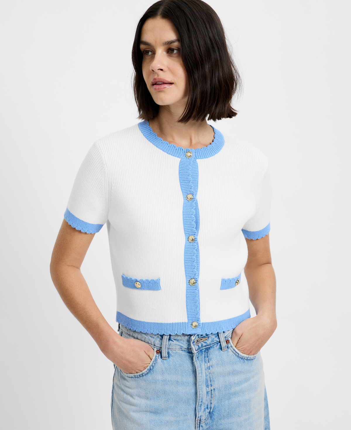 Click here for French Connection Bennet Rib Knit Short-Sleeve Swe... prices